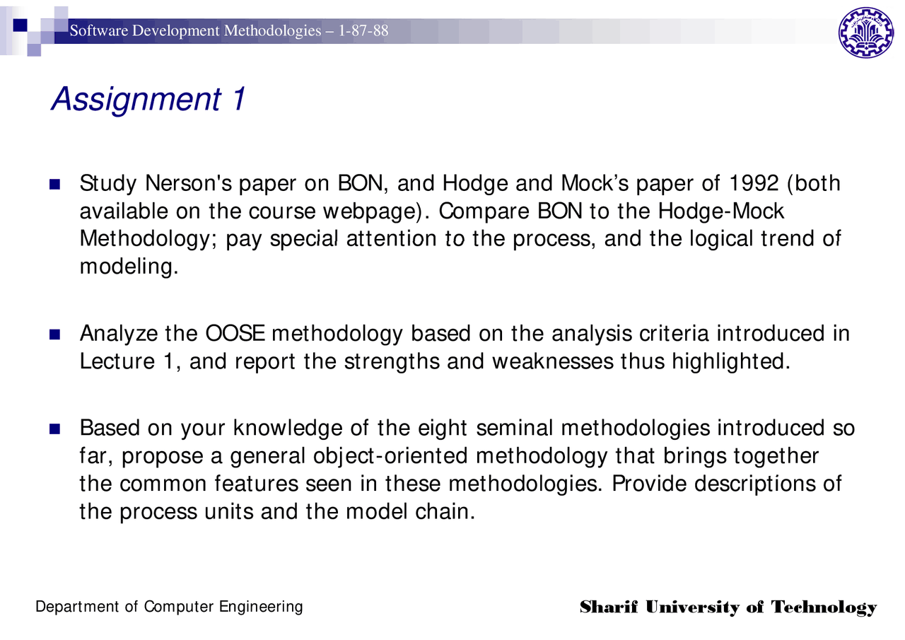 Logical Trend Of Modeling Software Development Methodologies Assignment 01 Computer Engineering