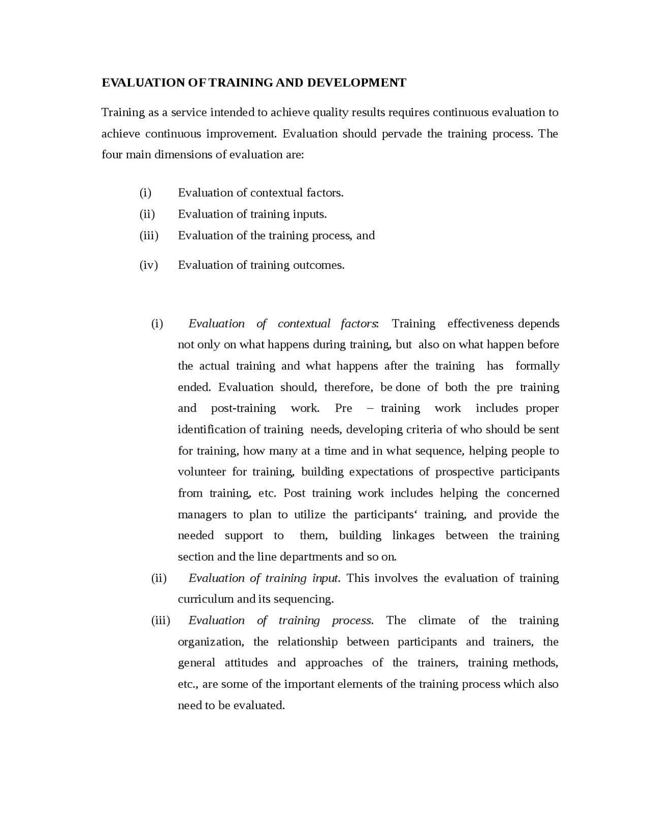 EVALUATION OF TRAINING AND DEVELOPMENT - Docsity