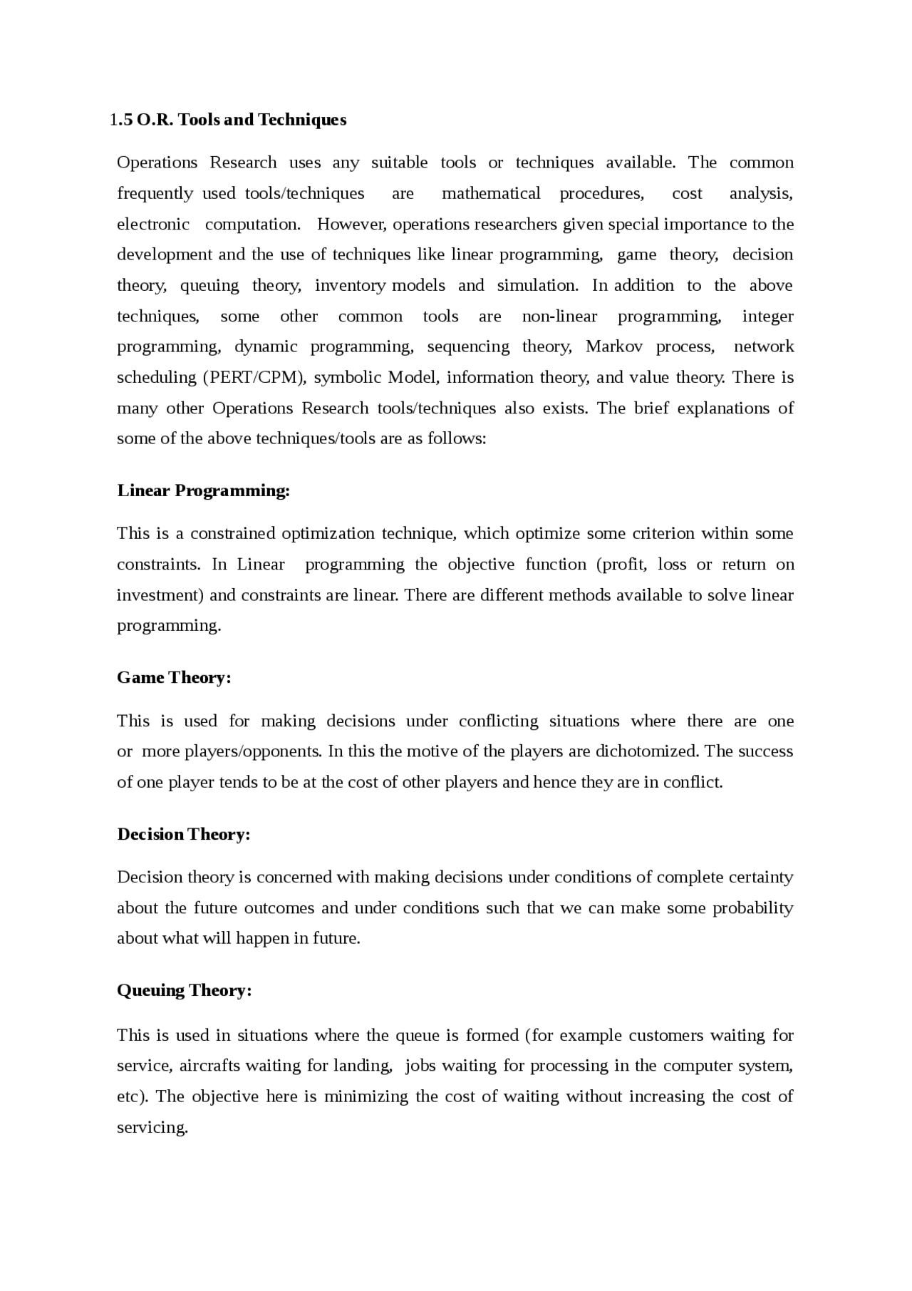 Operations Research - O.R. Tools and Techniques - Excercise - Business ...