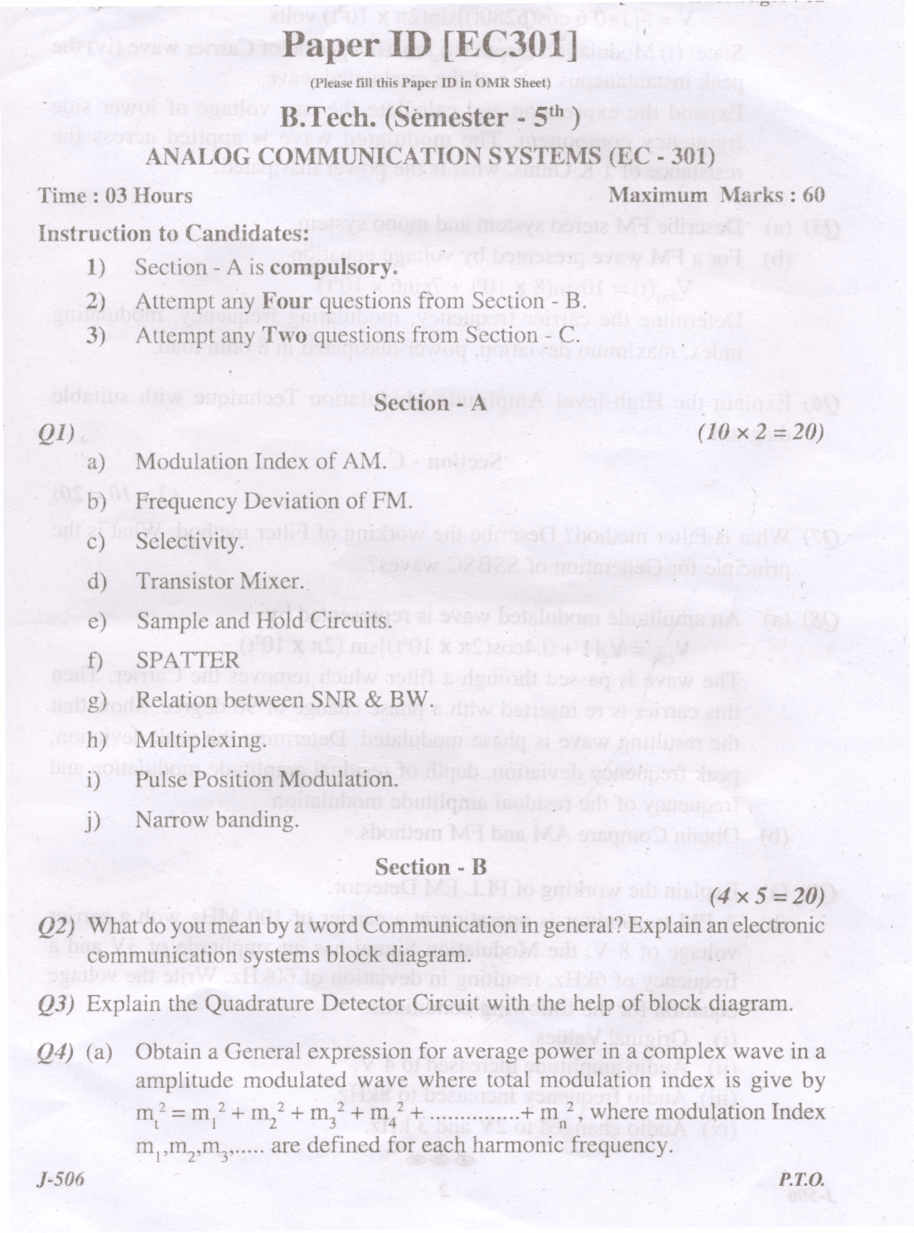 Analog Communication System Exam Paper Engineering 5th Semester
