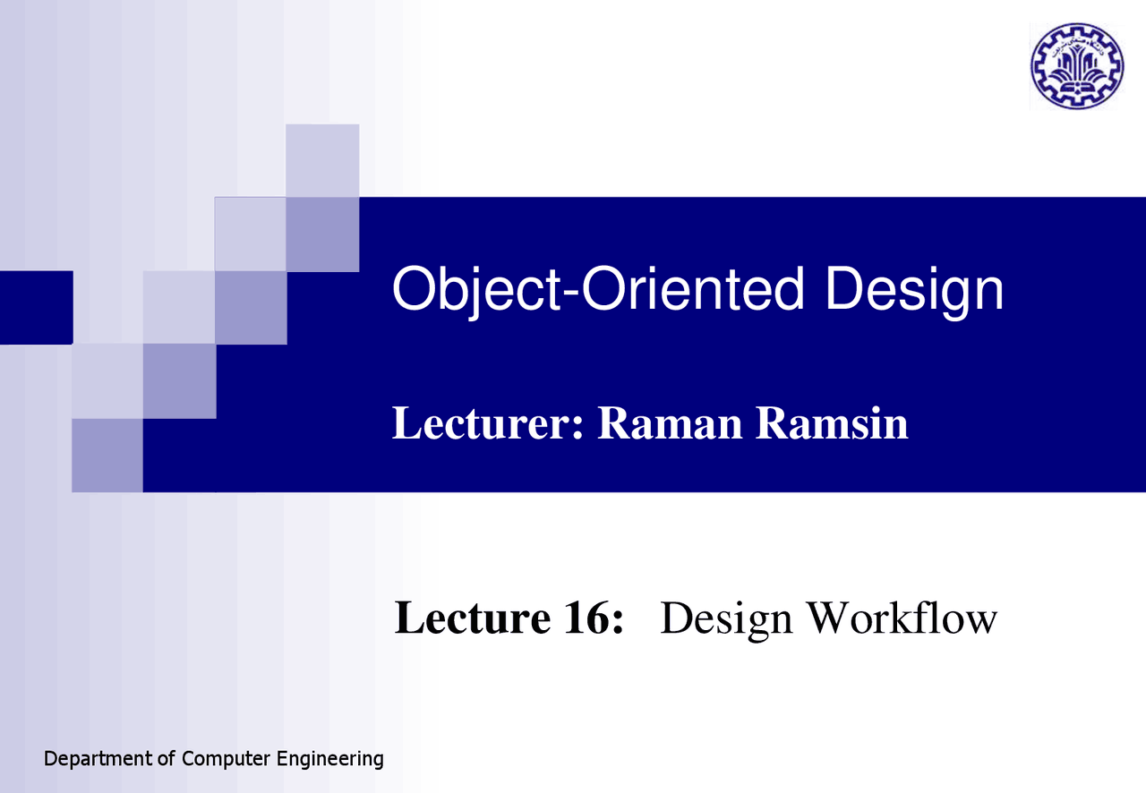 Design Workflow Object Oriented Design Lecture 16 Slides Computer