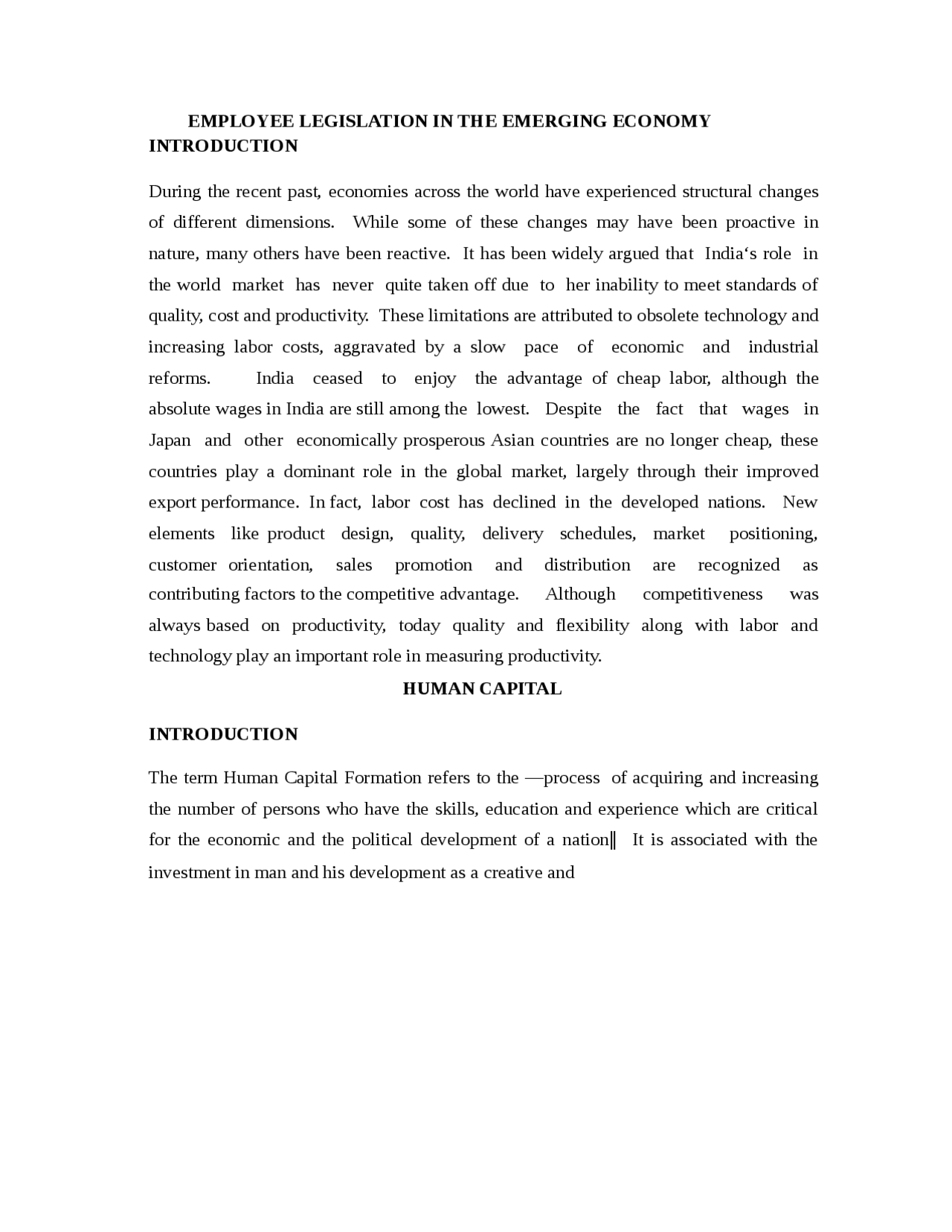 Employee Legislation EMPLOYEE LEGISLATION IN THE EMERGING ECONOMY - Docsity