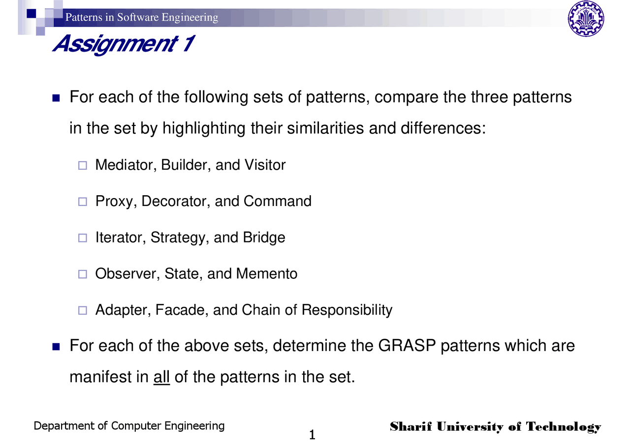 Mediator Patterns In Software Engineering Assignment 3 Computer Engineering Raman Ramsin Docsity