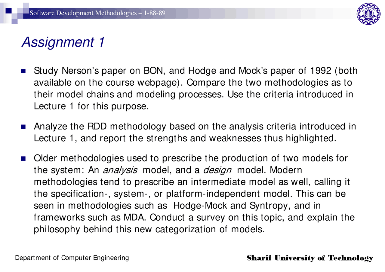 Nerson's Paper-Software Development Methodologies-Assignment 02-Computer Engineering - Docsity