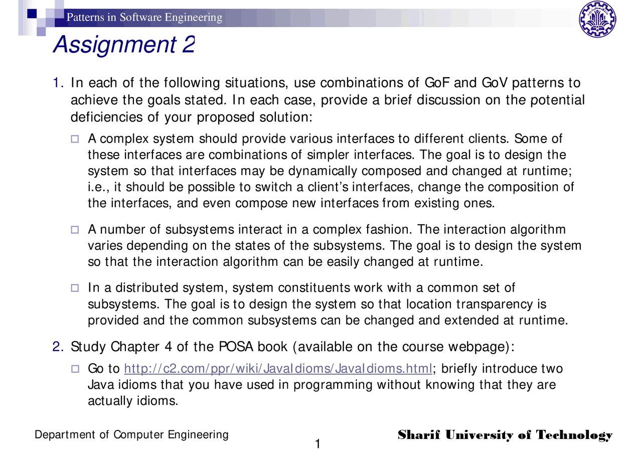Gof Pattern Patterns In Software Engineering Assignment 4 Computer Engineering Raman Ramsin