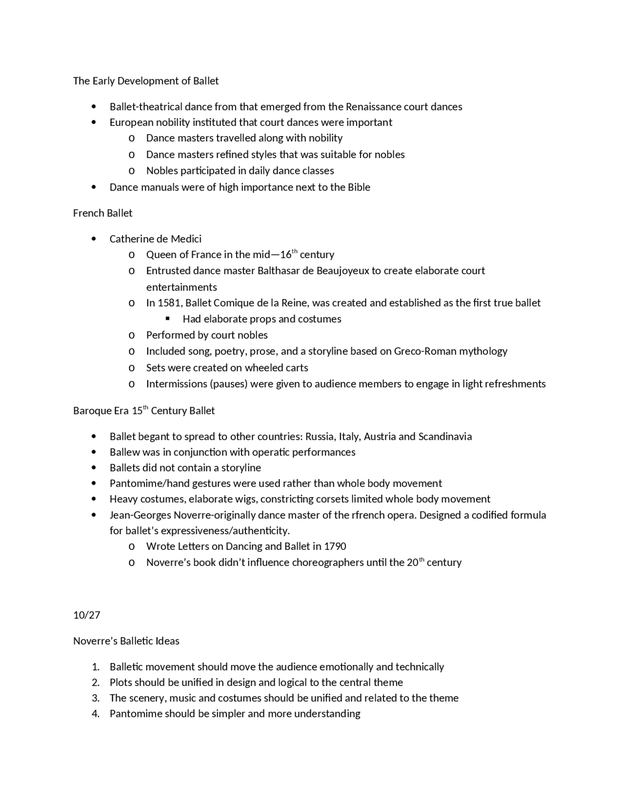 The Early Development Of Ballet Dance Appreciation Notes Danc