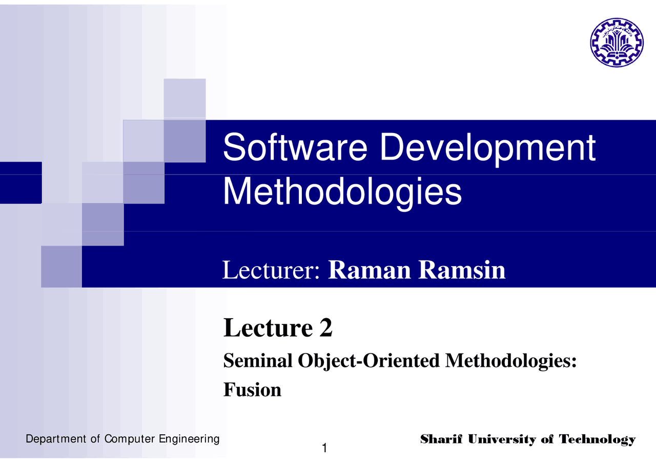 Seminal Object-Oriented Methodologies Fusion-Software Development Methodologies- Lecture 2 ...