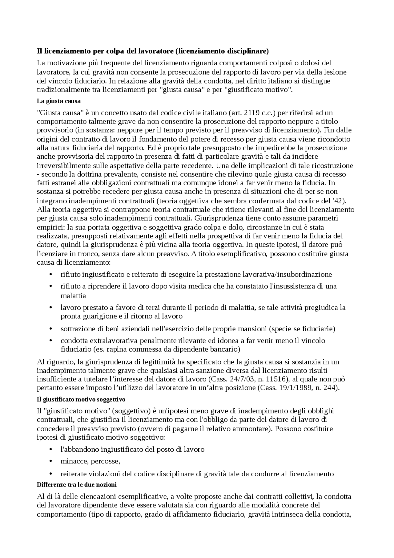 Il Licenziamento Docsity