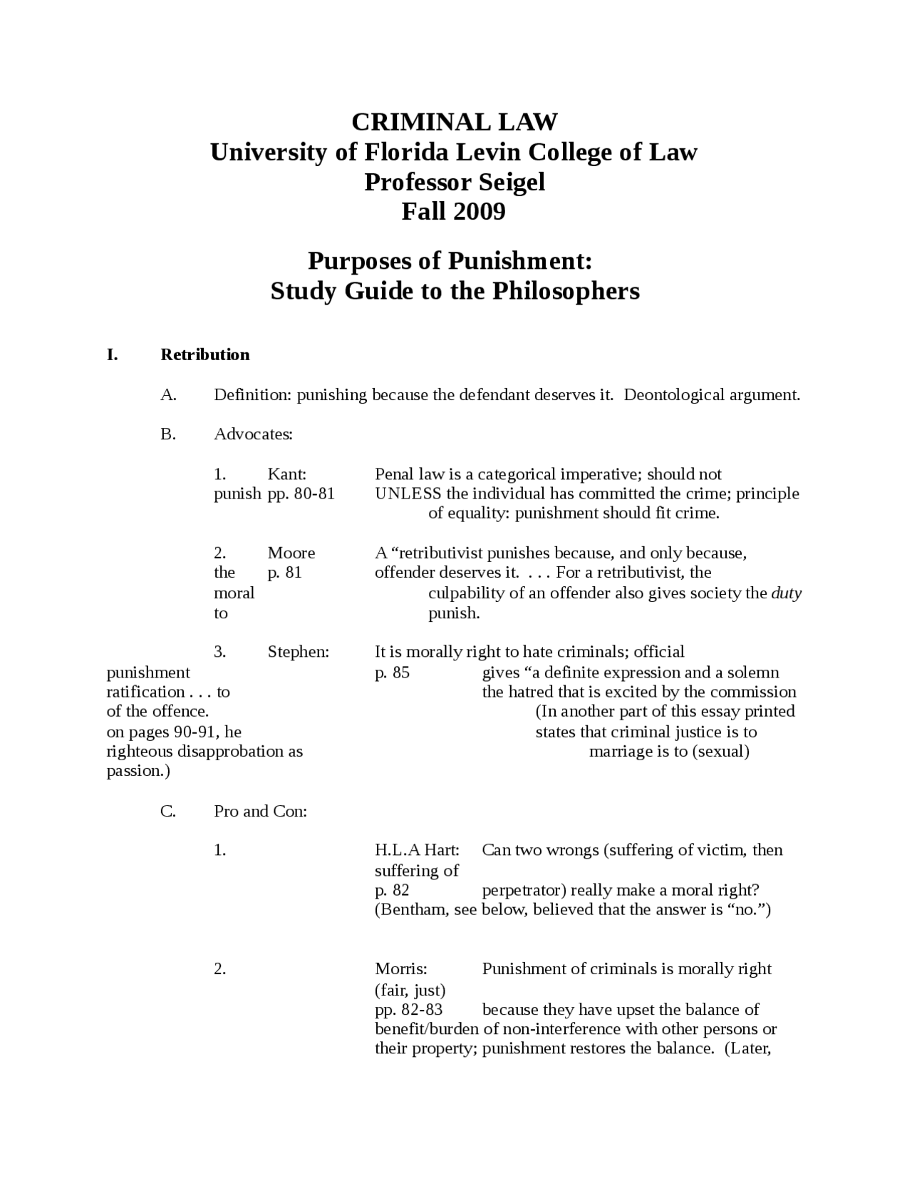 Criminal Law Justifications of Punishment - Docsity