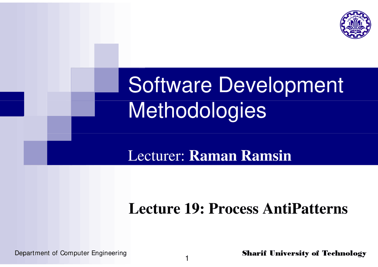 Process AntiPatterns-Software Development Methodologies- Lecture 19 Slides-Computer Engineering ...