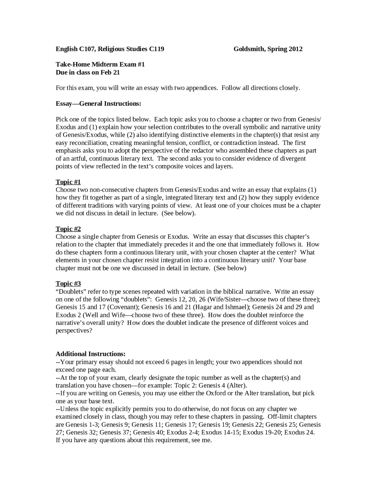 Take Home Midterm Exam 1 - The English Bible As Literature | ENGLISH ...