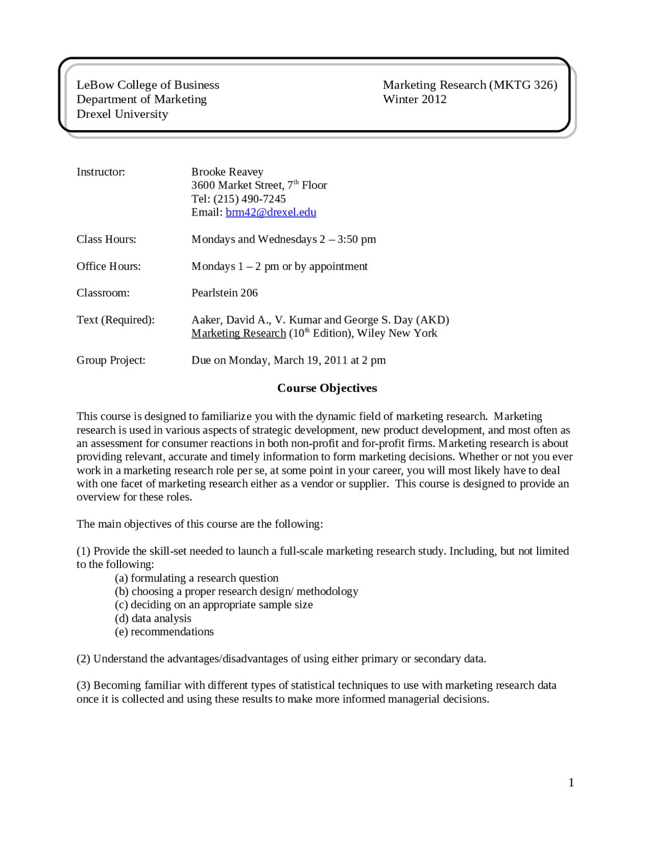 Marketing Research - Class Materials | MKTG 326 - Docsity