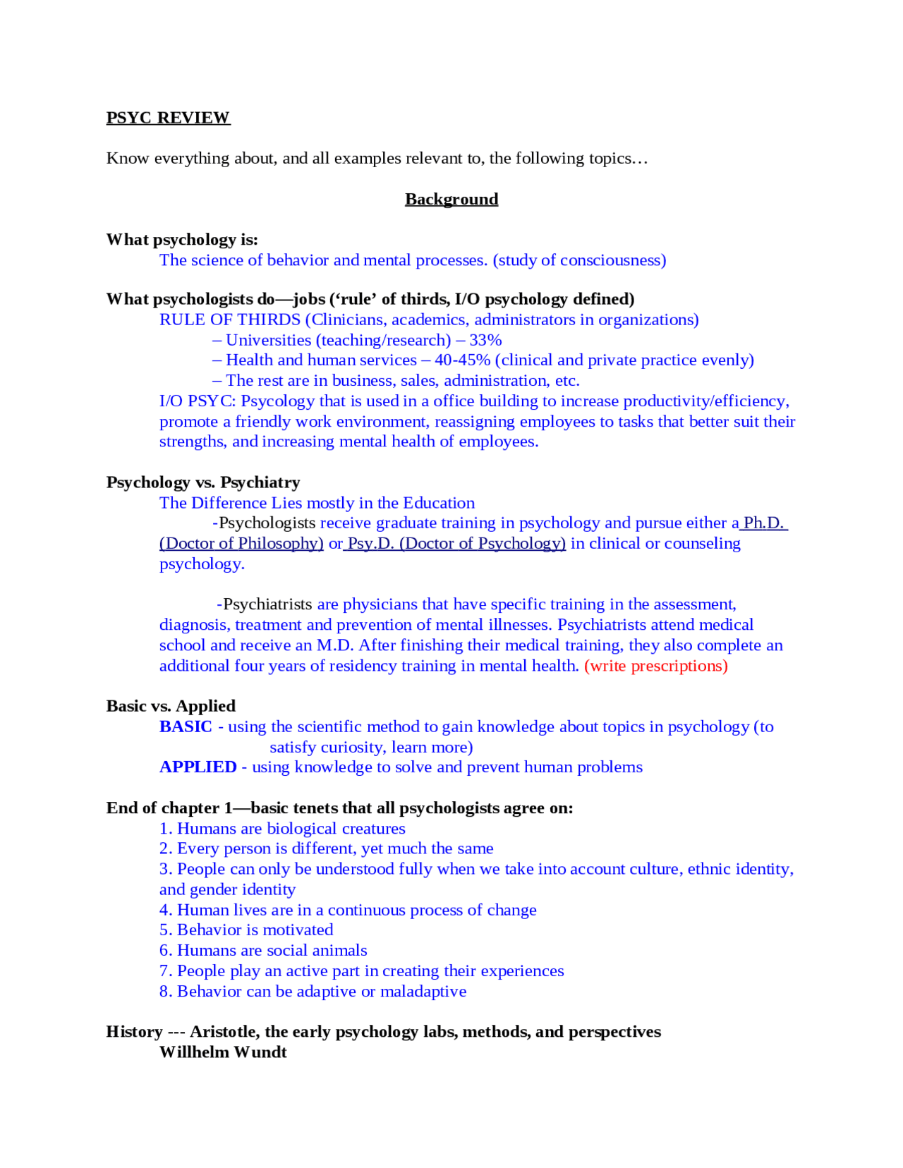 Review Sheet For Exam Introductory Psychology Psyc 2004 Docsity
