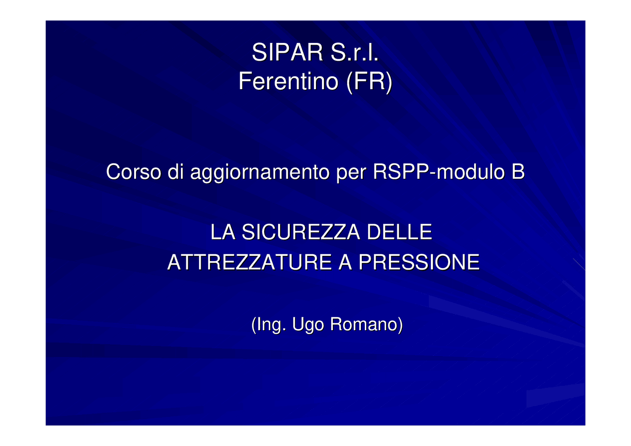 LA SICUREZZA DELLE apparecchiatre a pressione - Docsity