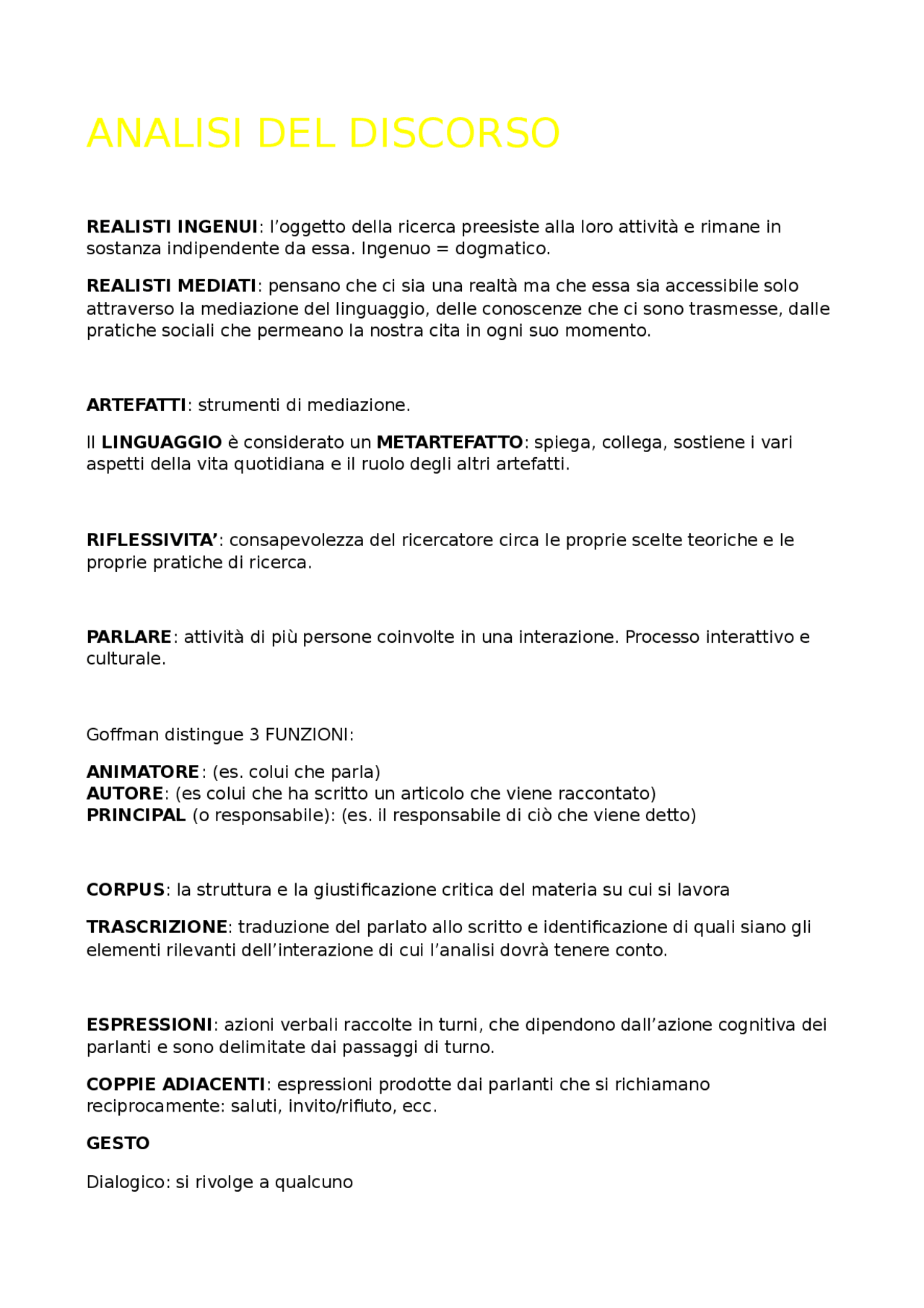Analisi Del Discorso Riassunti Docsity