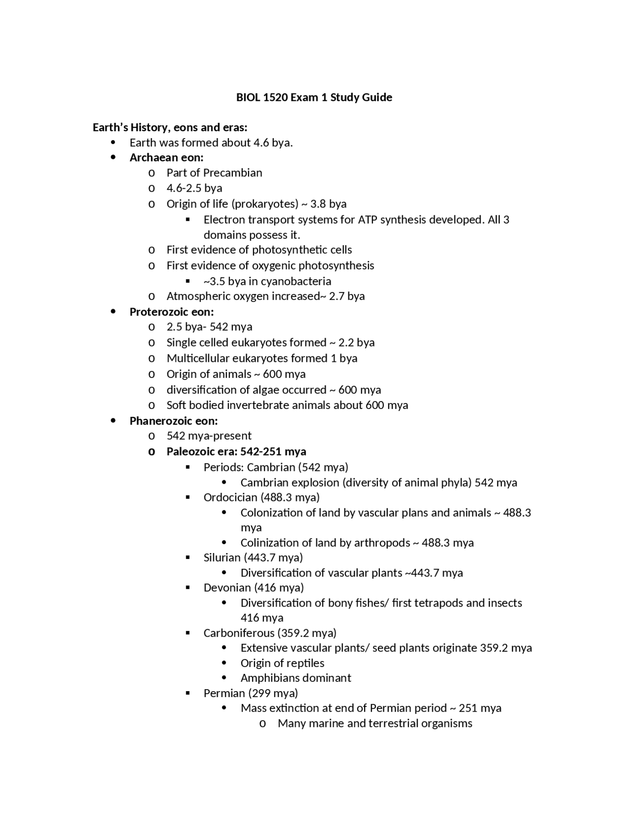 Exam 1 Study Guide - Introduction to Organismal Biology | BIOL 1520 ...