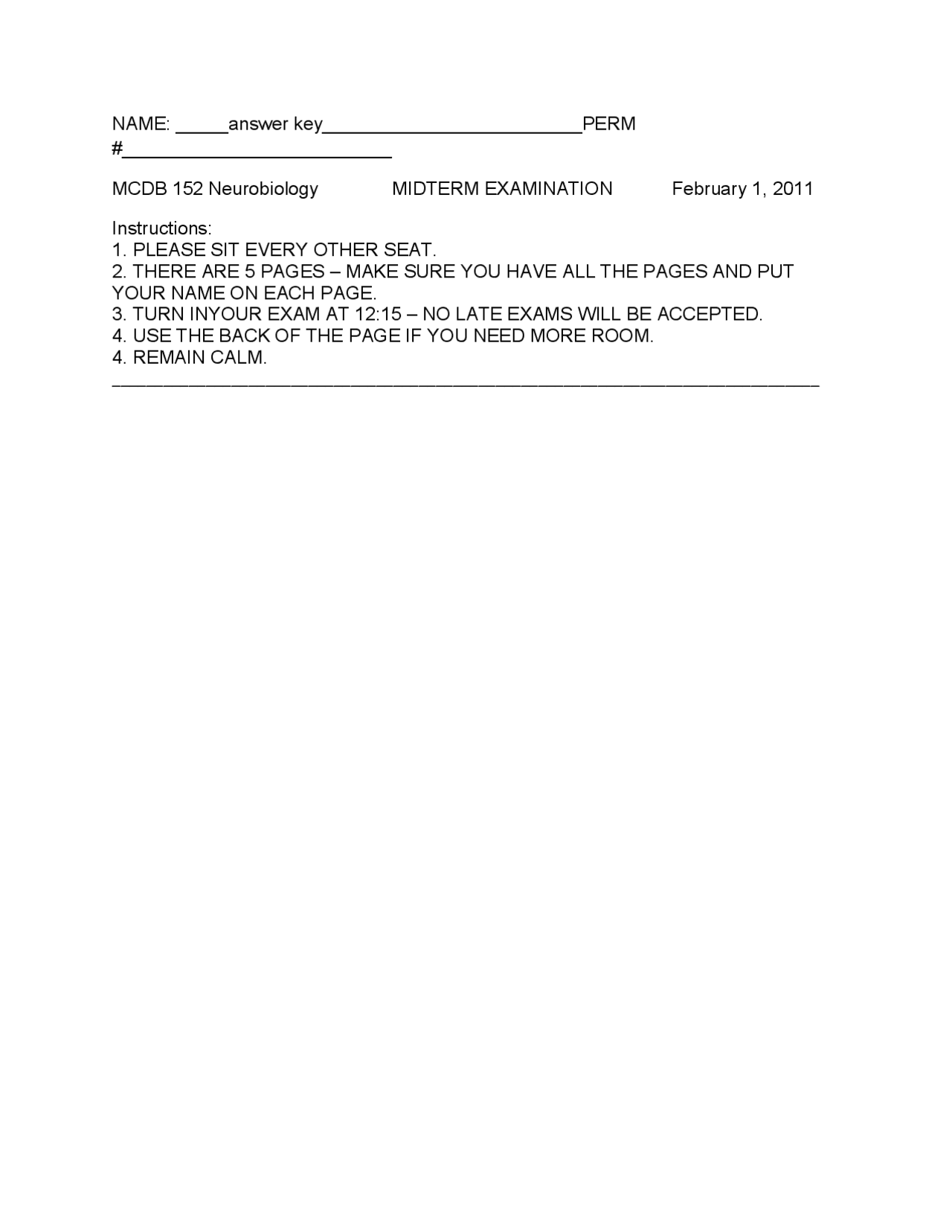 Solutions For Midterm Exam Neurobiology Ii Mcdb 152 Docsity