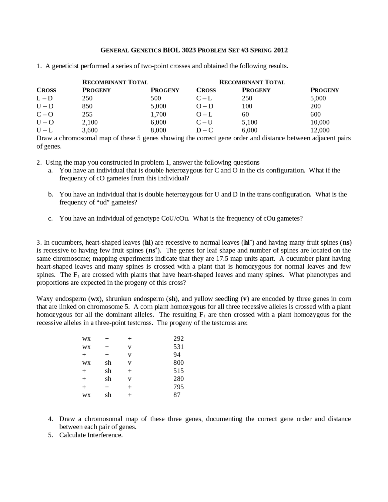 General Genetics - Problem Set #3 | BIOL 3023 - Docsity