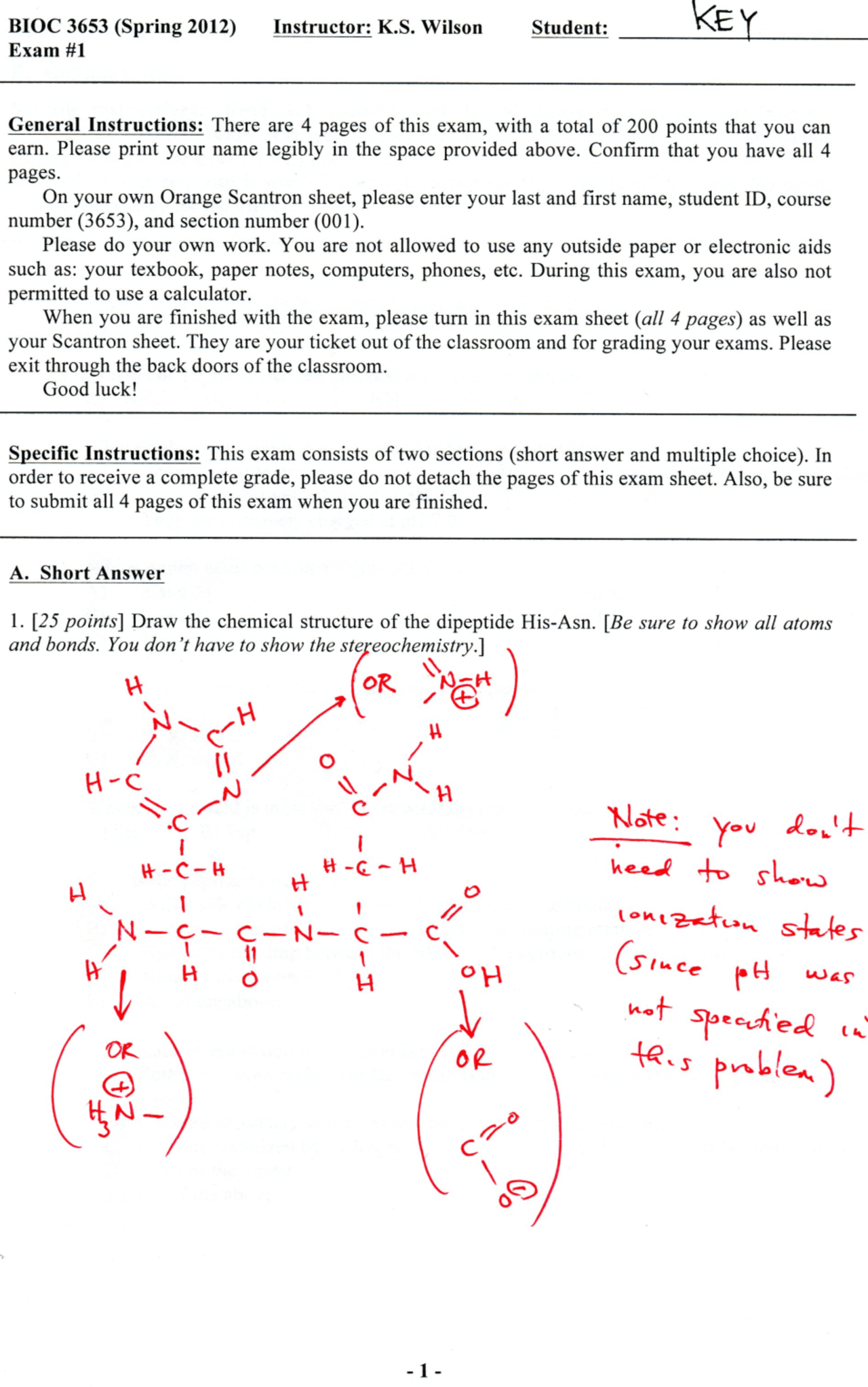 Exam 1 Answers Key Survey Of Biochemistry Bioc 3653 Exams
