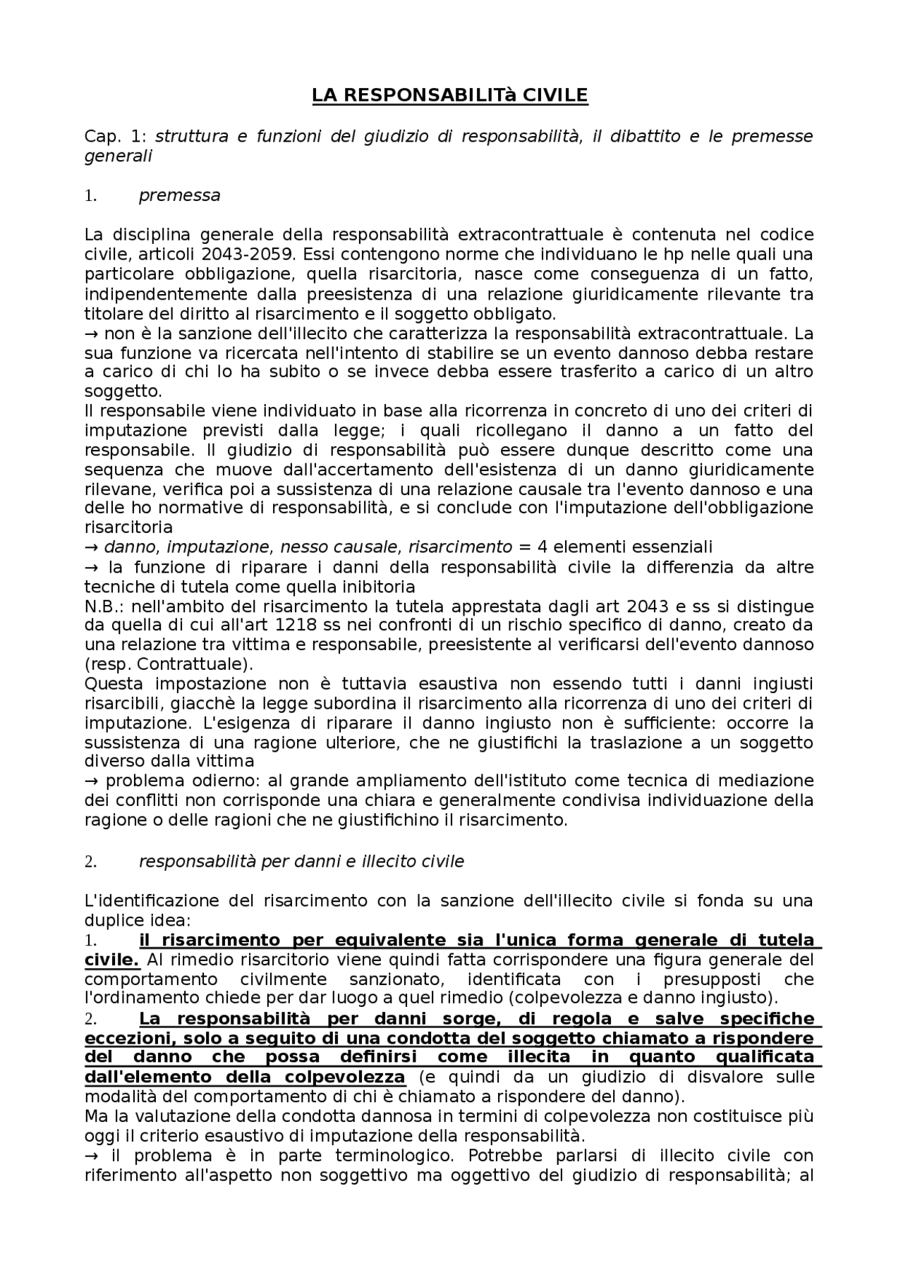 La Responsabilità Civile Docsity