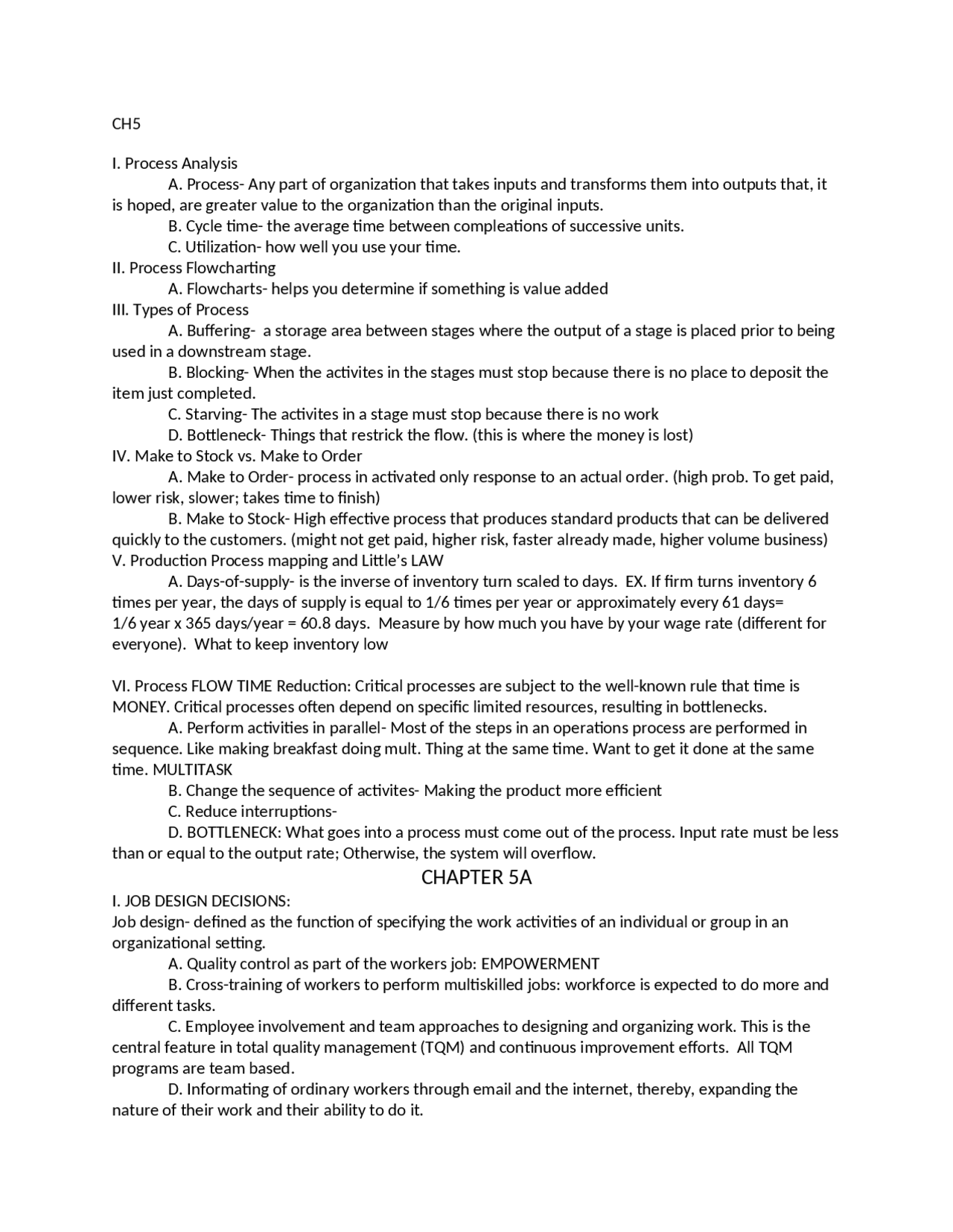 Process Analysis Operations Management Notes Oper 3100 Docsity