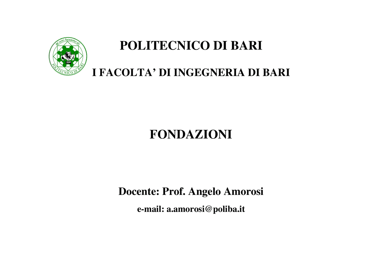 Dispensa Di Ingegneria Edile Le Fondazione Docsity