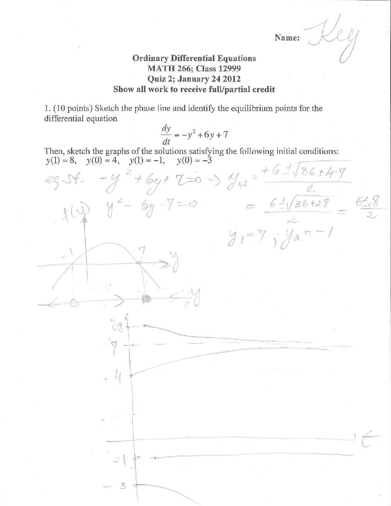 Quiz Solved Question Ordinary Differential Equations Math 26600