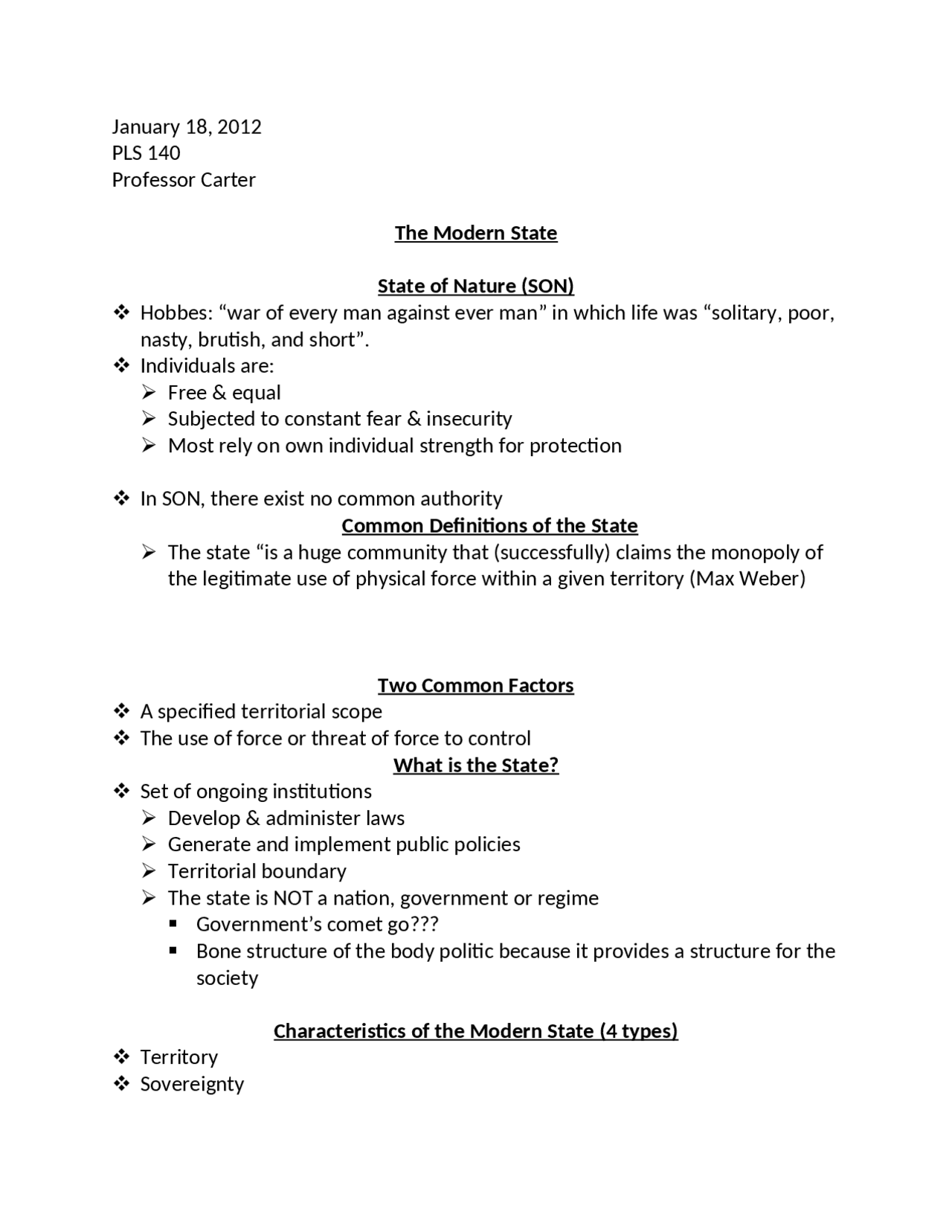 Notes On Modern State Introduction To Comparative Politics Pls 140