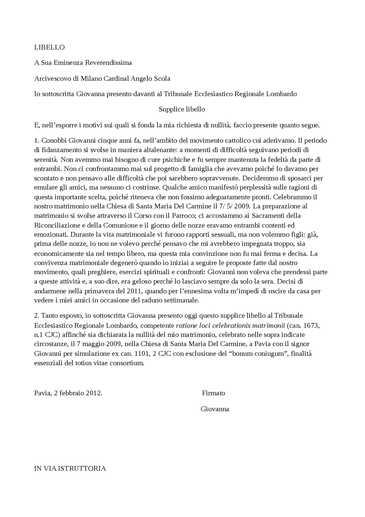 LIBELLO DI DIRITTO CANONICO | Appunti di Diritto Canonico | Docsity