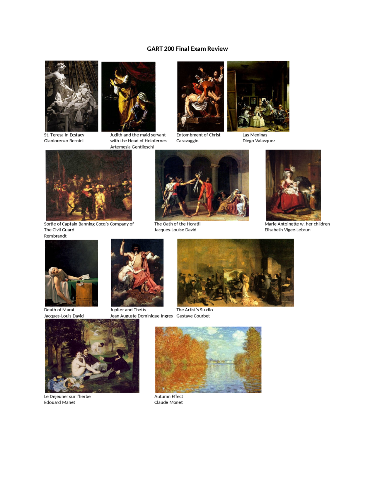 Final Exam Review - Art in General Culture | GART 200 | Exams School ...