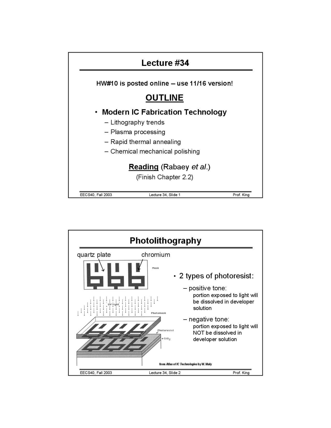 Photolithography-Introduction to Microelectronic Circuits-Lecture 34 Slides-Electrical ...