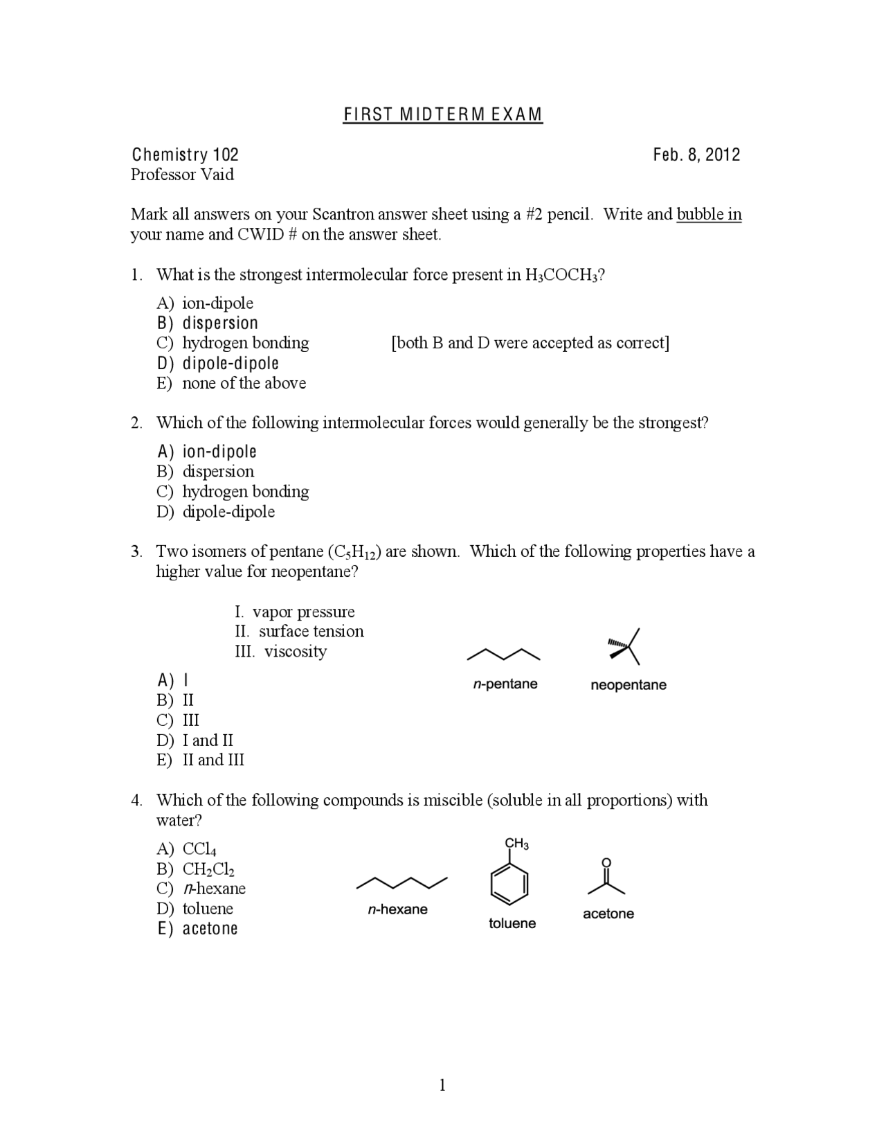 25 Questions on General Chemistry - Midterm Exam 1 | CH 102 | Exams ...