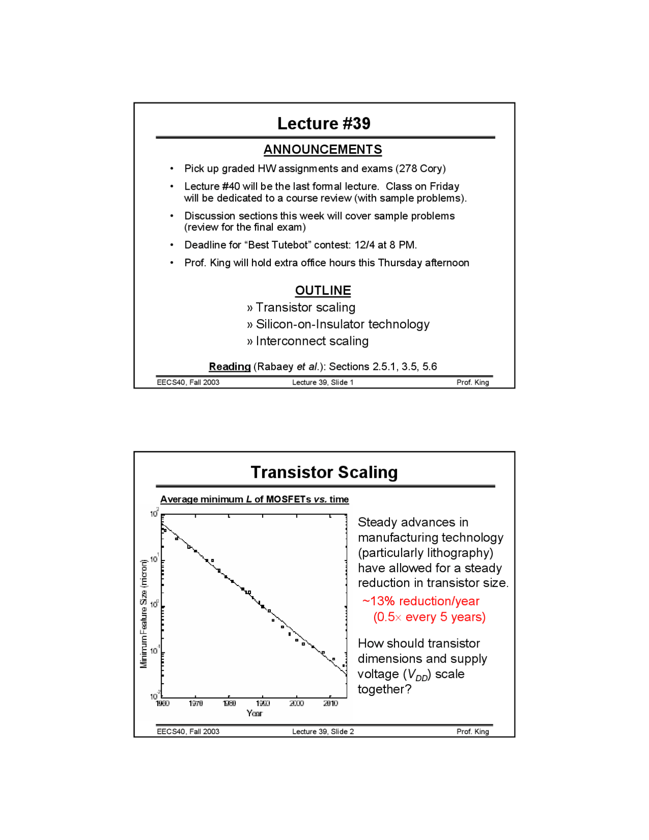 Transistor Scaling Introduction To Microelectronic Circuits Lecture 39 Slides Electrical