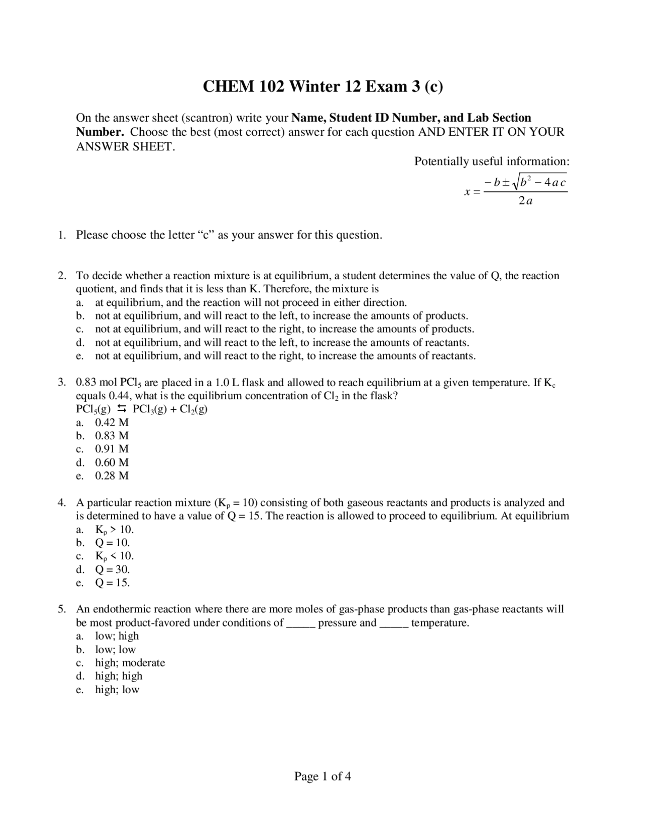 24 Solved Mcqs On General Chemistry Ii Midterm Exam Chem 102 Docsity