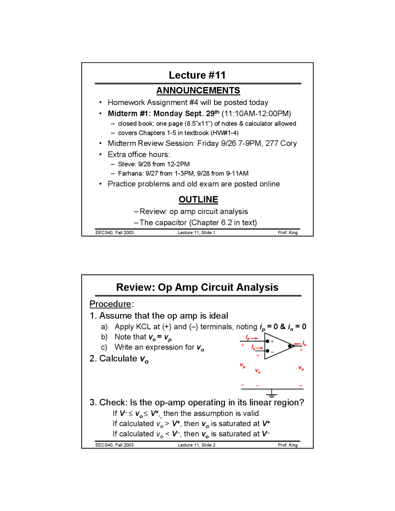 Op Amp Circuit Analysis-Introduction to Microelectronic Circuits-Lecture 11 Slides-Electrical ...