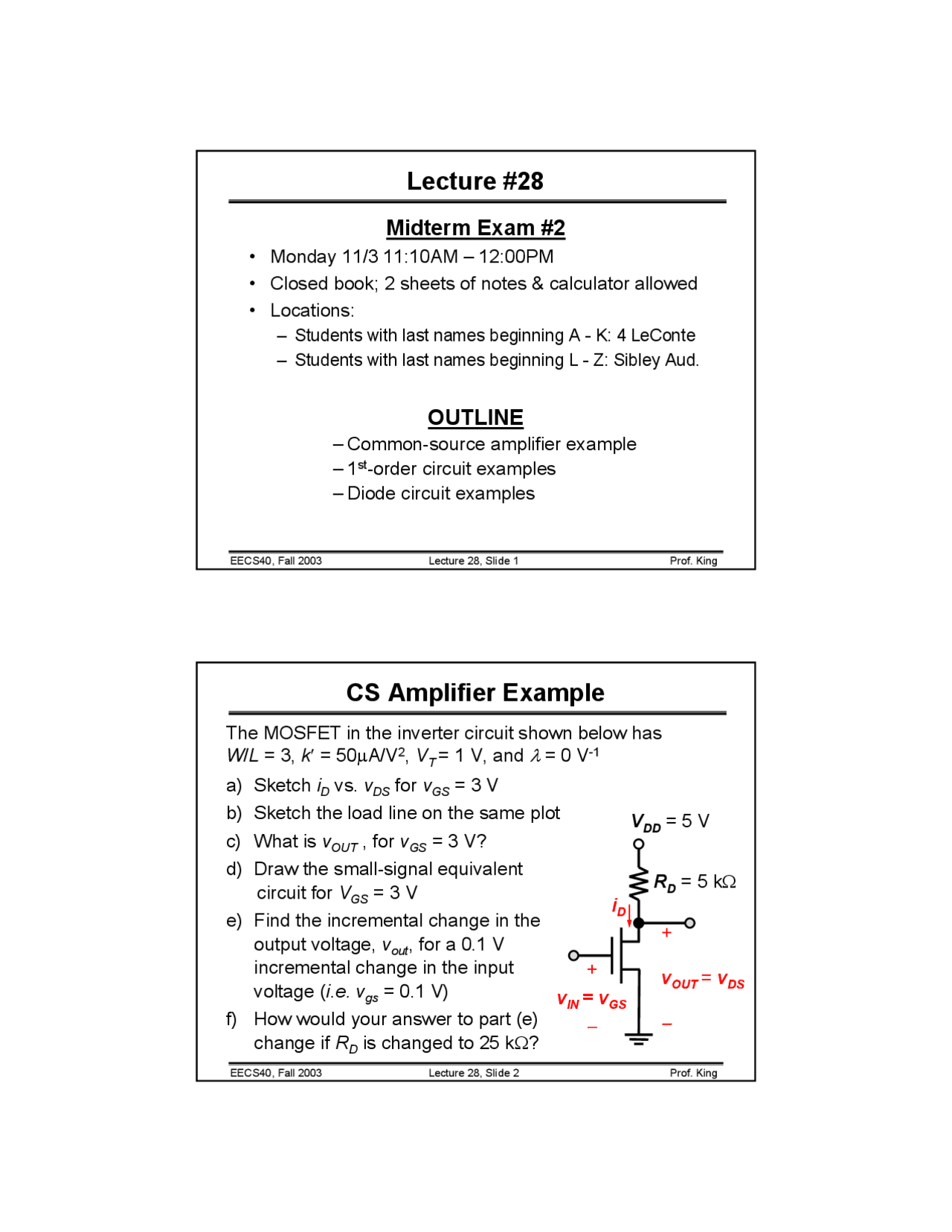 CS Amplifier-Introduction to Microelectronic Circuits-Lecture 28 Slides-Electrical Engineering ...