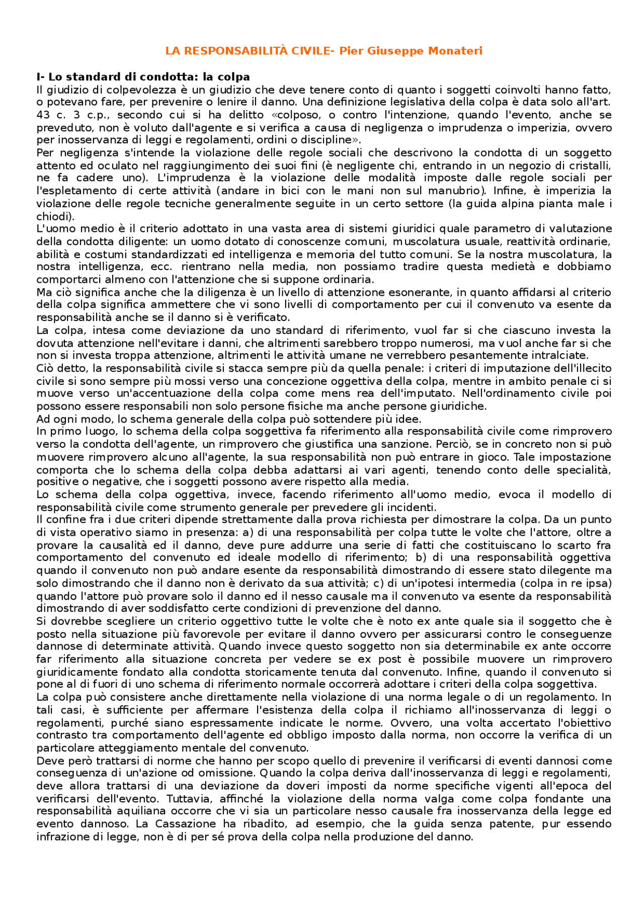 Riassunto Corso Di Diritto Civile Testo Desame Responsabilità Civile