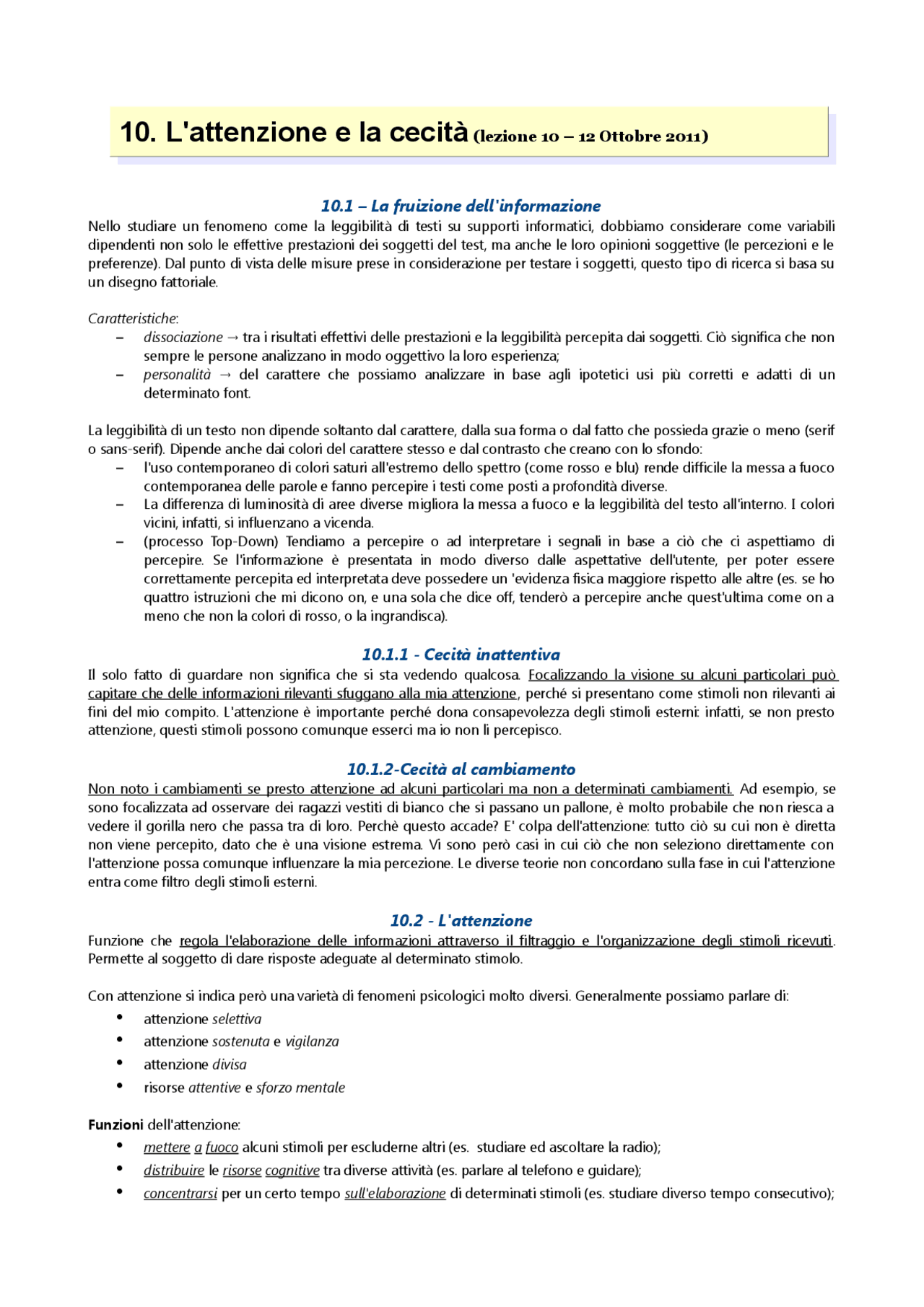 10 Lattenzione E La Cecità Docsity