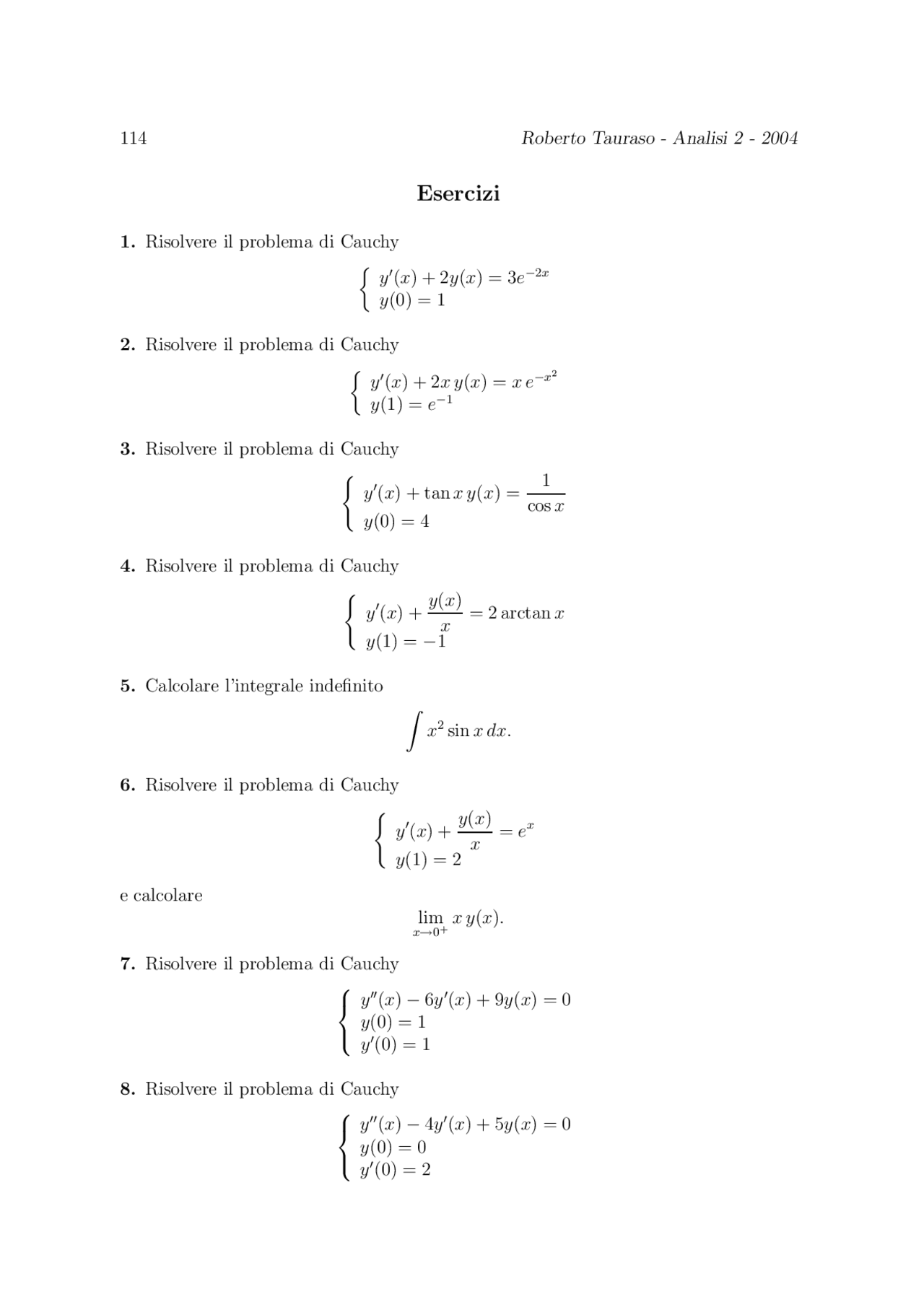 Problemi di Cauchy 1 | Study notes of Analisi Matematica I | Docsity