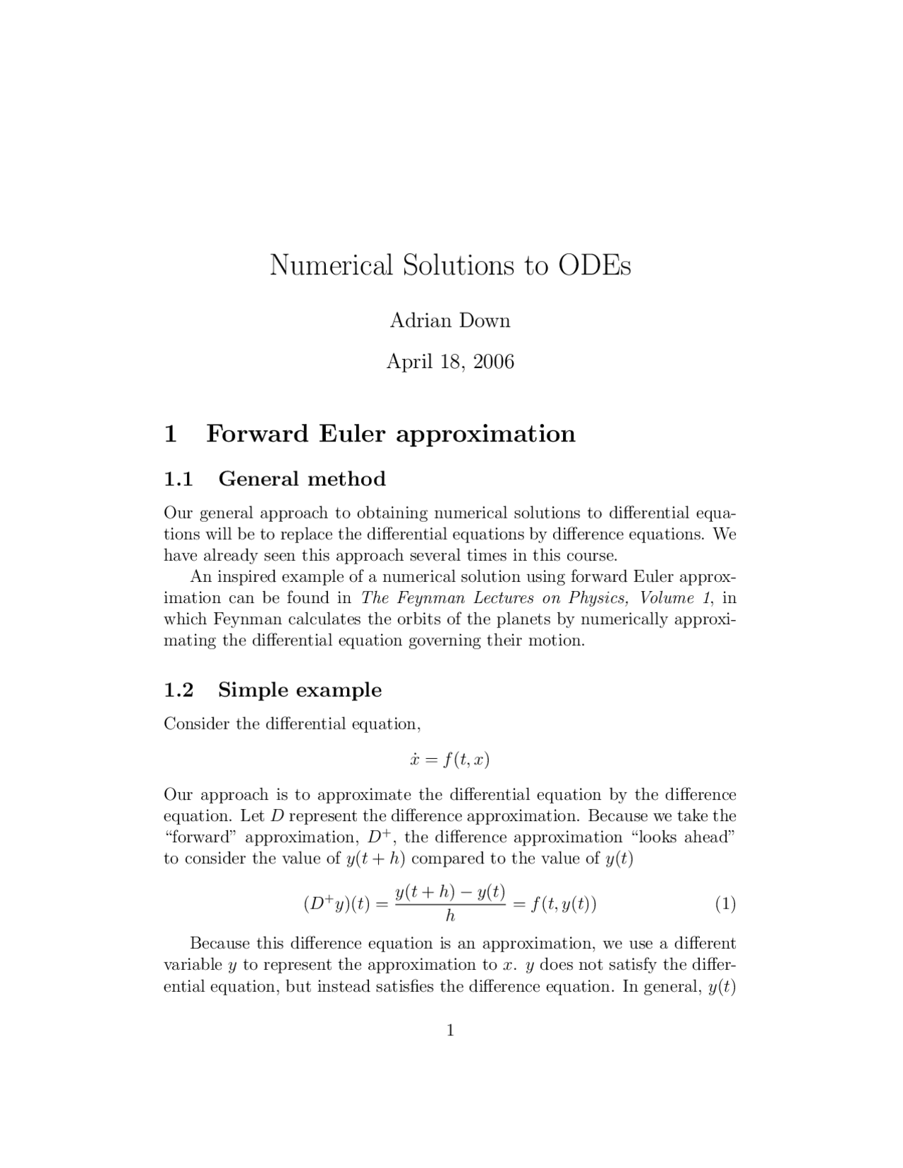 Numerical Solutiont to ODEs - Essay - Mathematics - Prof. Adrian Down ...