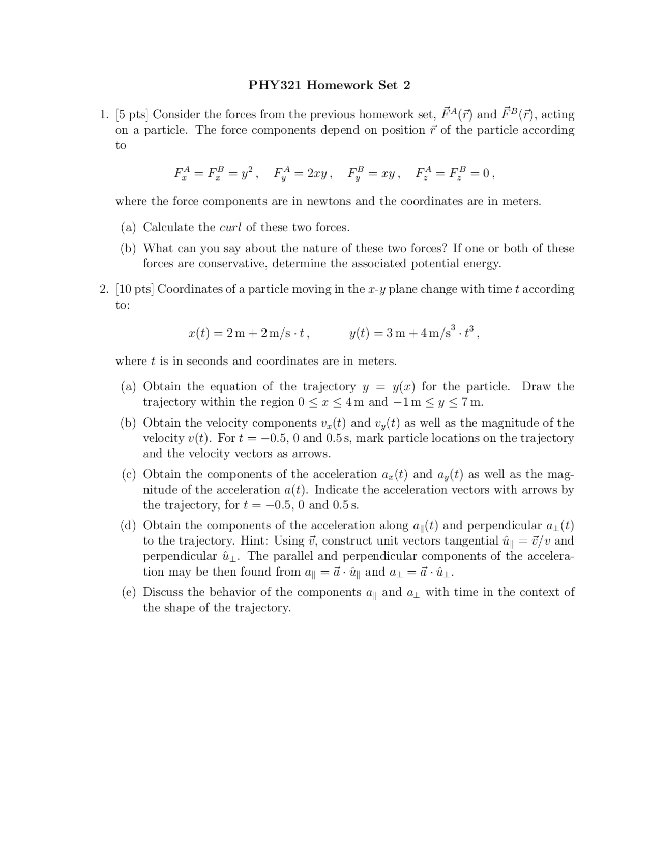 Homework Set 2 Questions on Classical Mechanics I | PHY 321 - Docsity