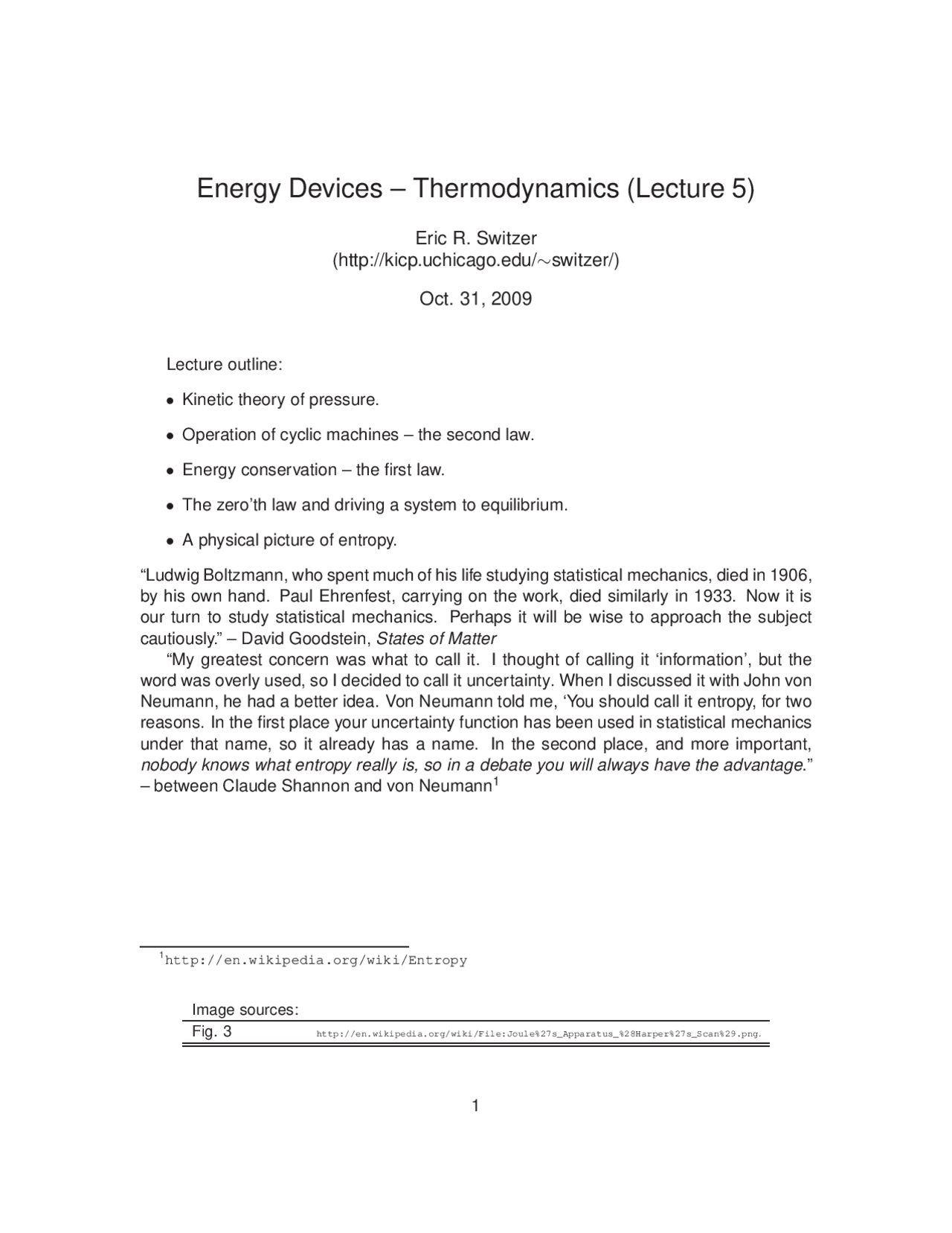 Thermodynamics-The Physics of Energy Devices-Lecture 5 Notes-Physics ...