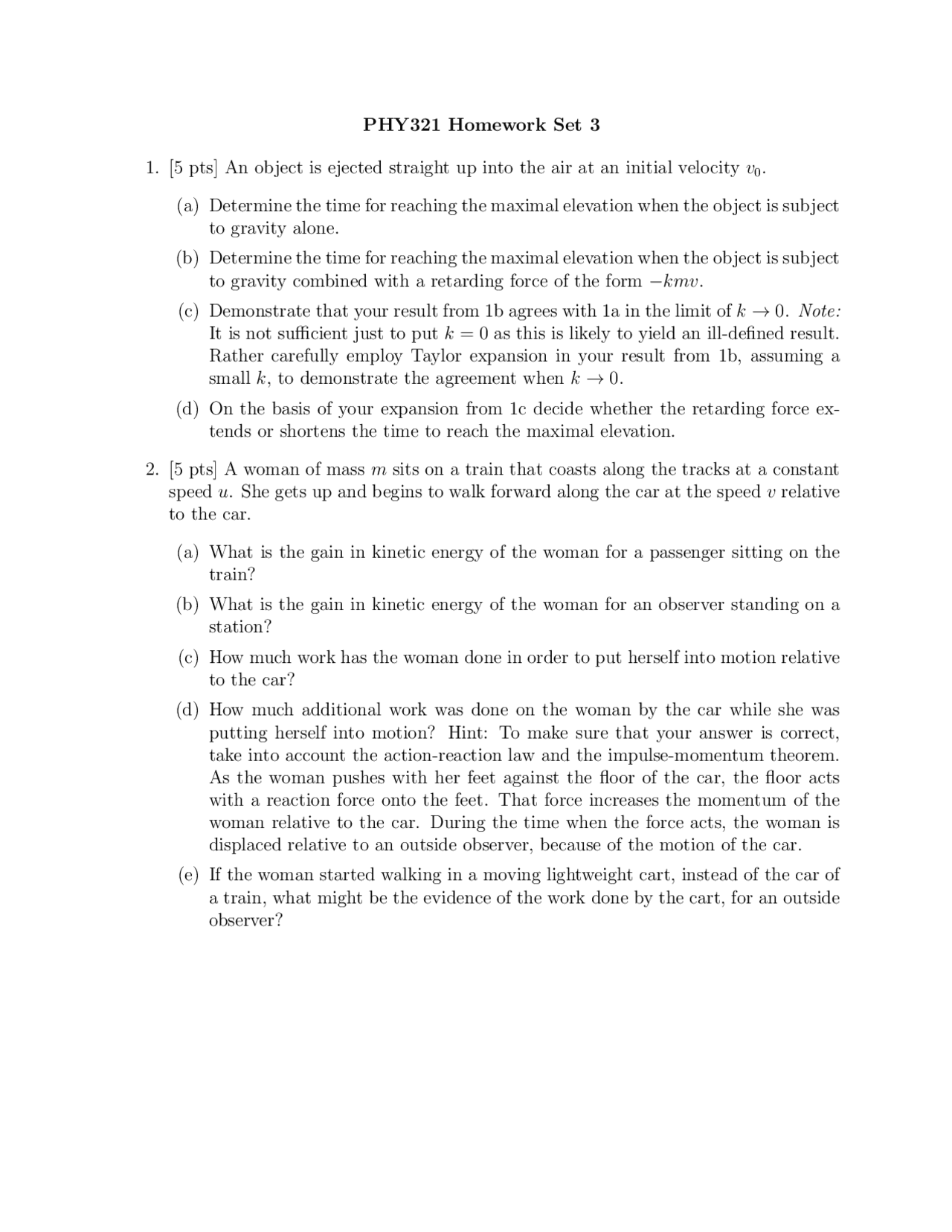 6 Questions of Homework 3 | Classical Mechanics I | PHY 321 | Apuntes ...