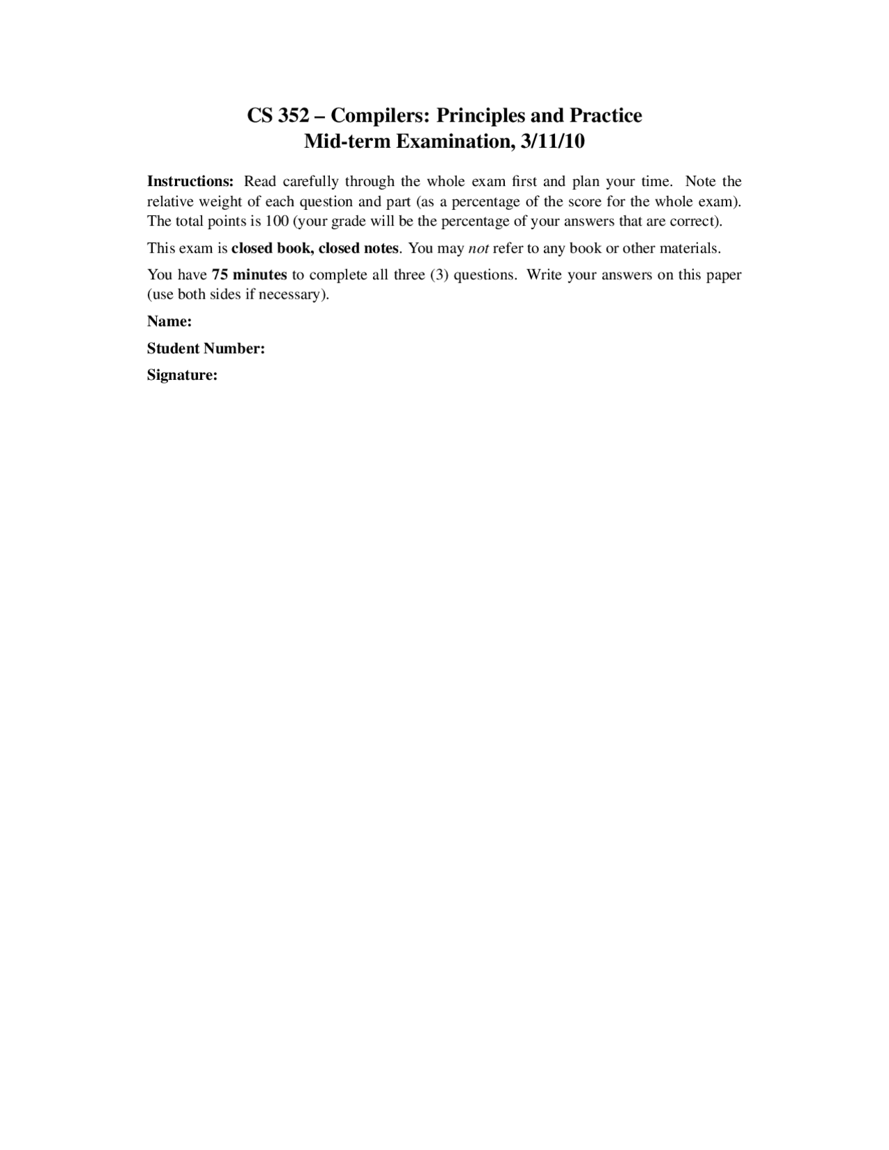 3 Solved Problems On Principles Of Compilers Midterm Exam Cs 35200 Docsity