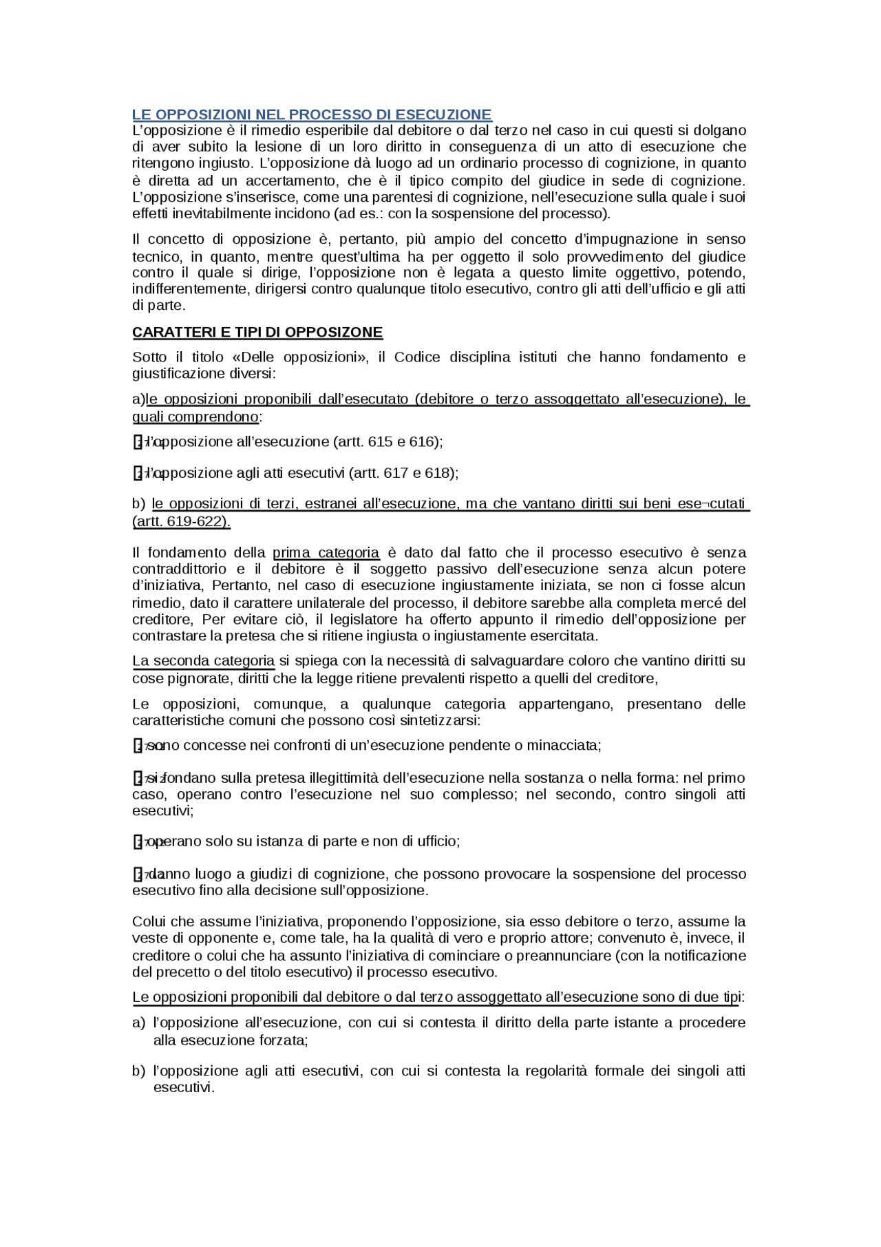 DISPENSA SULLE OPPOSIZIONI NEL PROCESSO DI ESECUZIONE, diritto processuale civile - Docsity