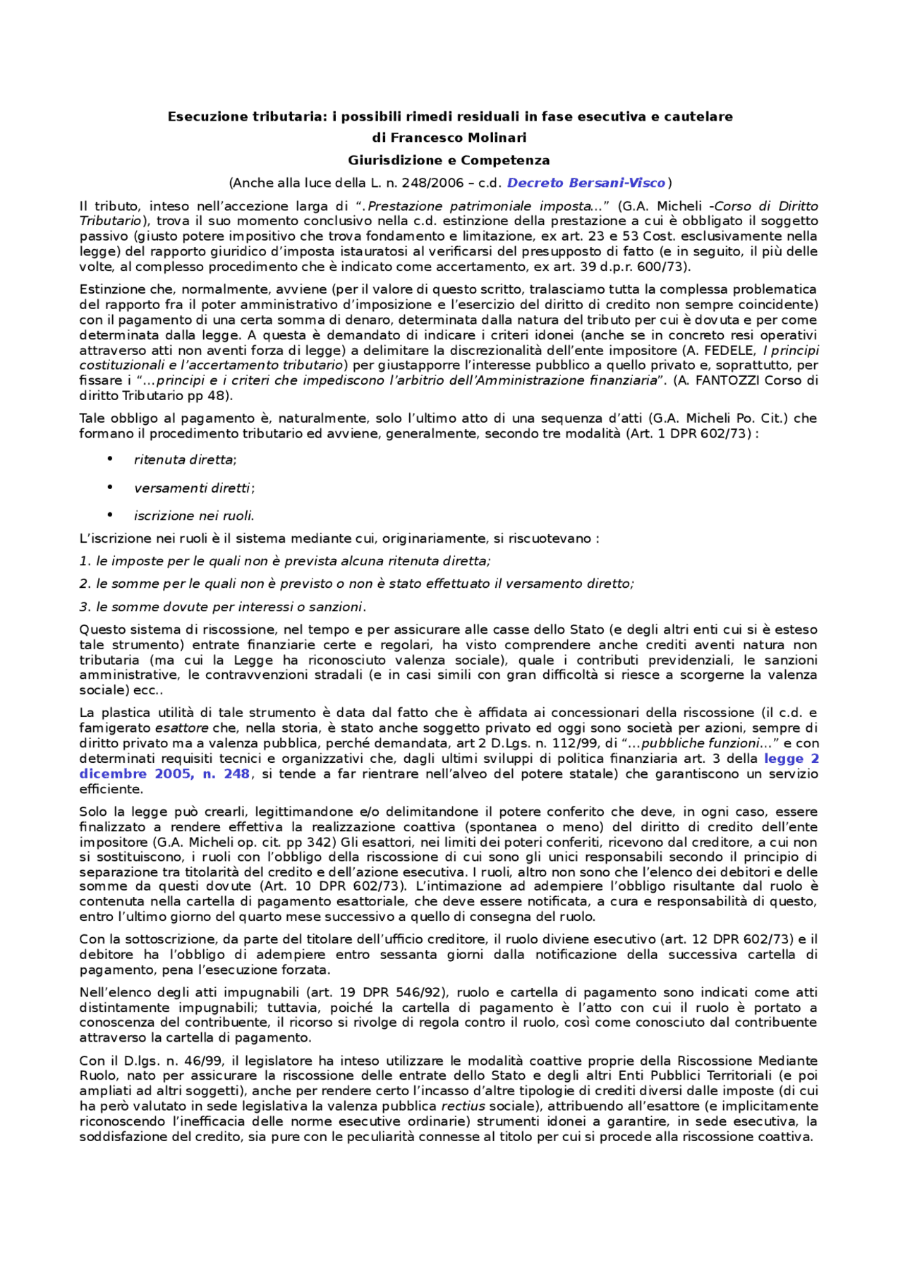 Esecuzione Forzata Tributaria Docsity