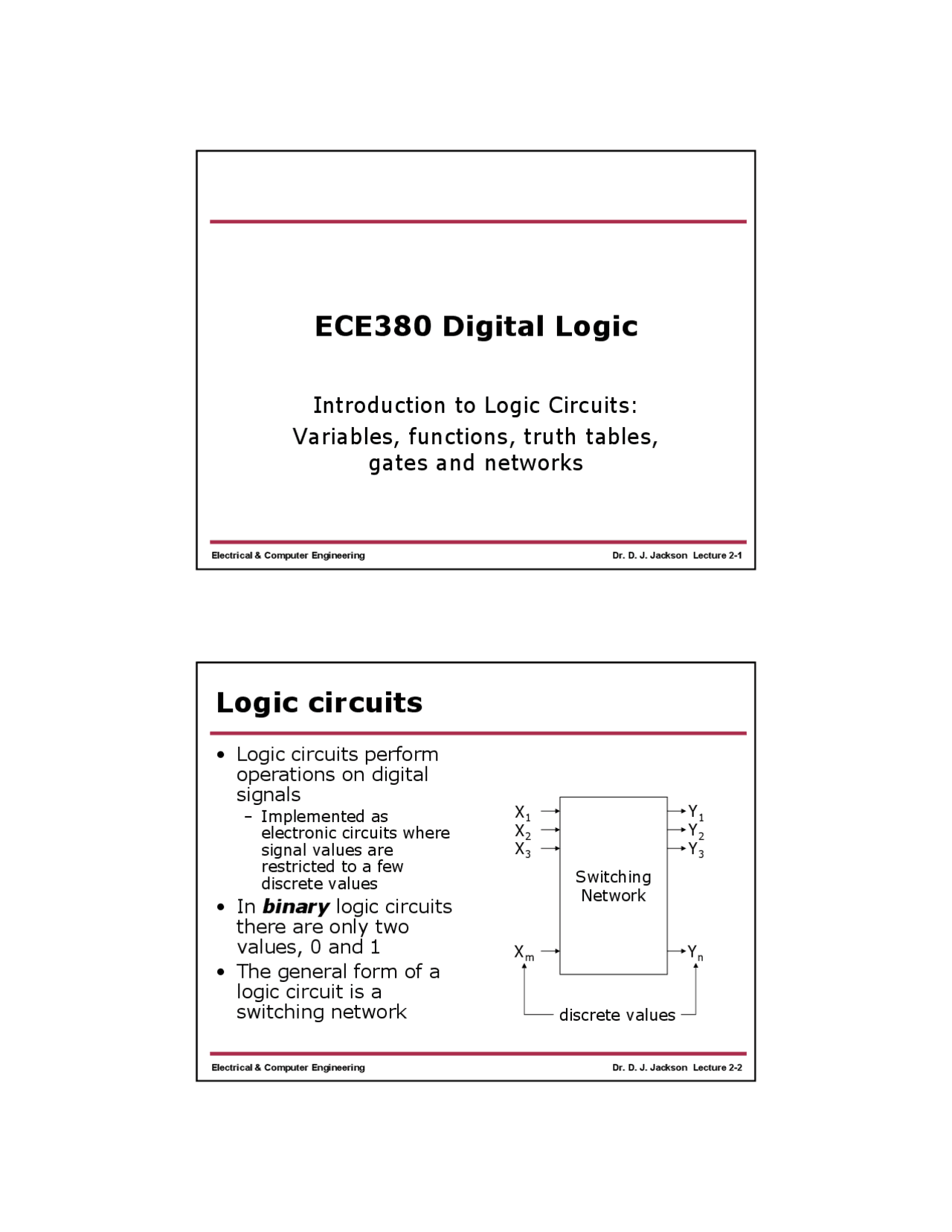 Logic Circuits-Digital Logic-Lecture 02 Slides-Electrical and Computer Engineering - Docsity