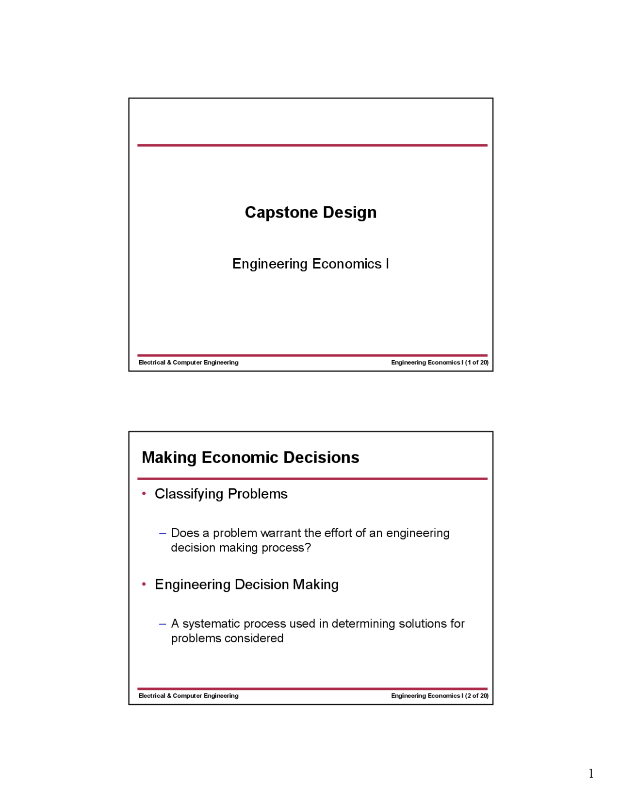 Economics Capstone Design Lecture 12 Slides Electrical And Computer