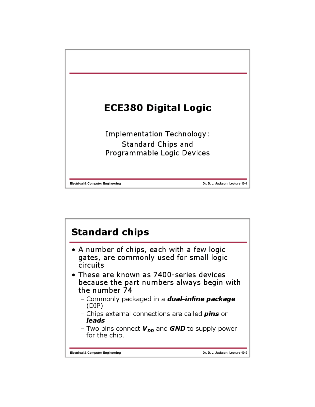 Implementation Technology Digital Logic Lecture 10 Slides Electrical