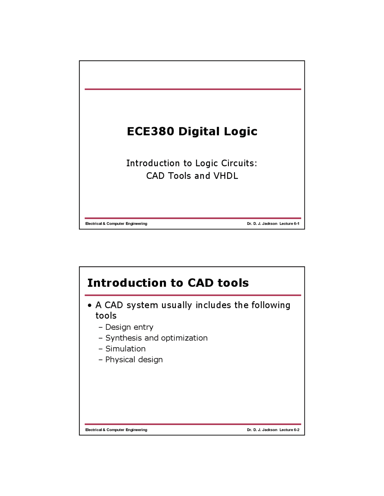 Logic Circuits Digital Logic Lecture 06 Slides Electrical And Computer
